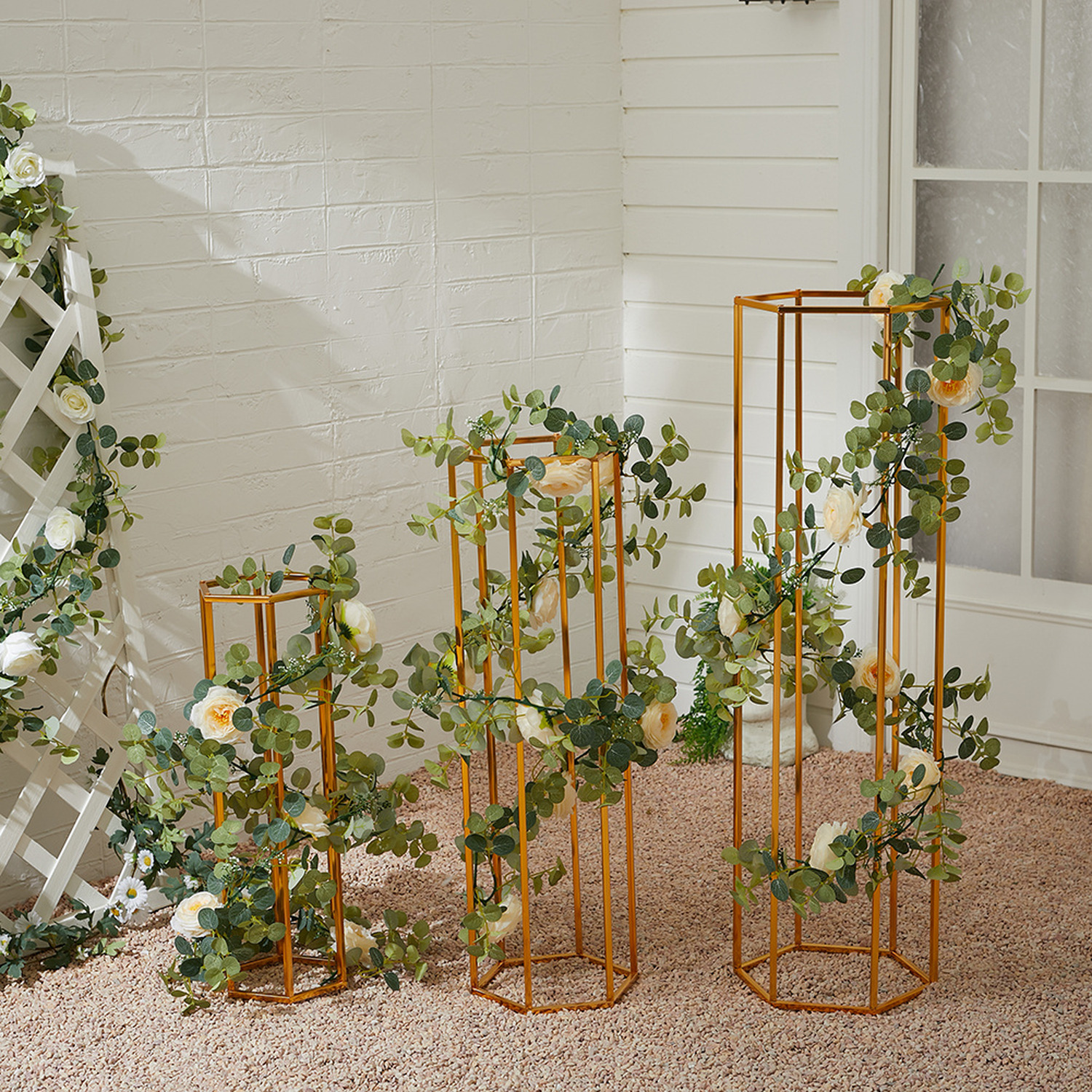 Set of 3 Golden Hexagon Flower Stands