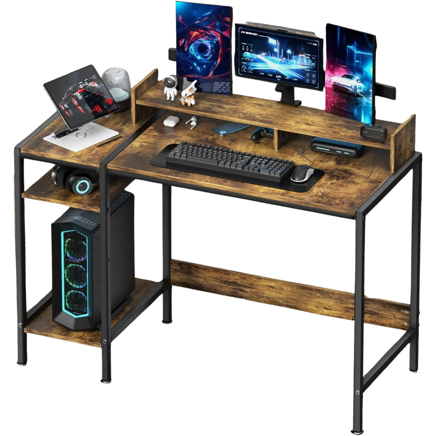 Industrial Computer Desk With Monitor Stand And Shelves