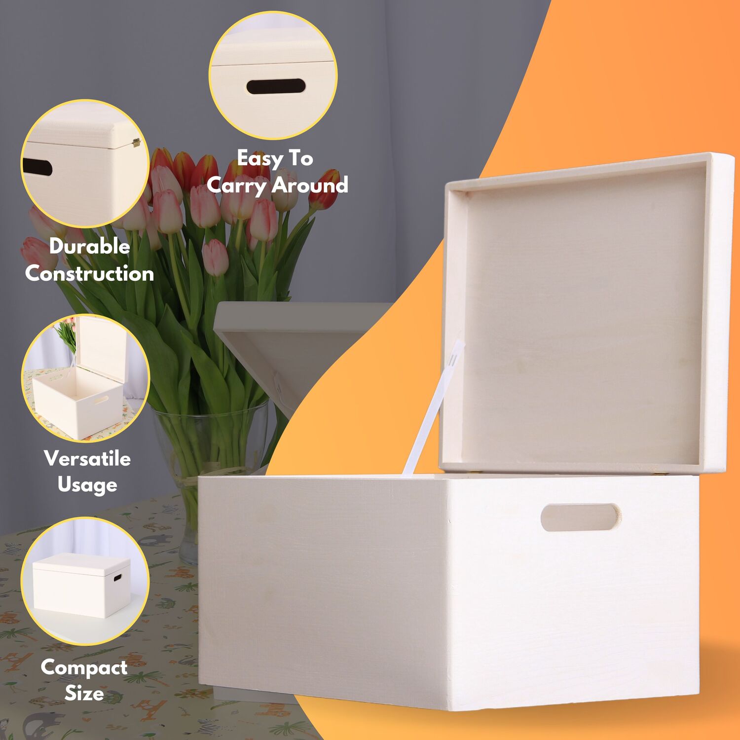 Multi-Purpose Wood Storage Box with Lid