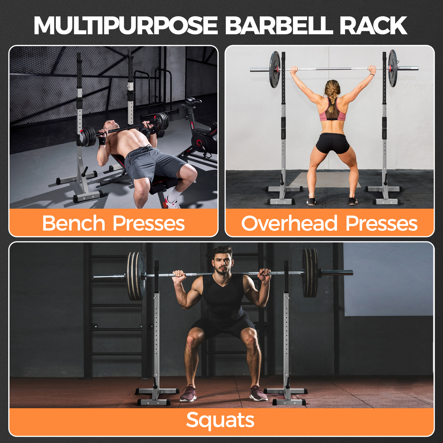Adjustable Barbell Rack with Safety Spotters