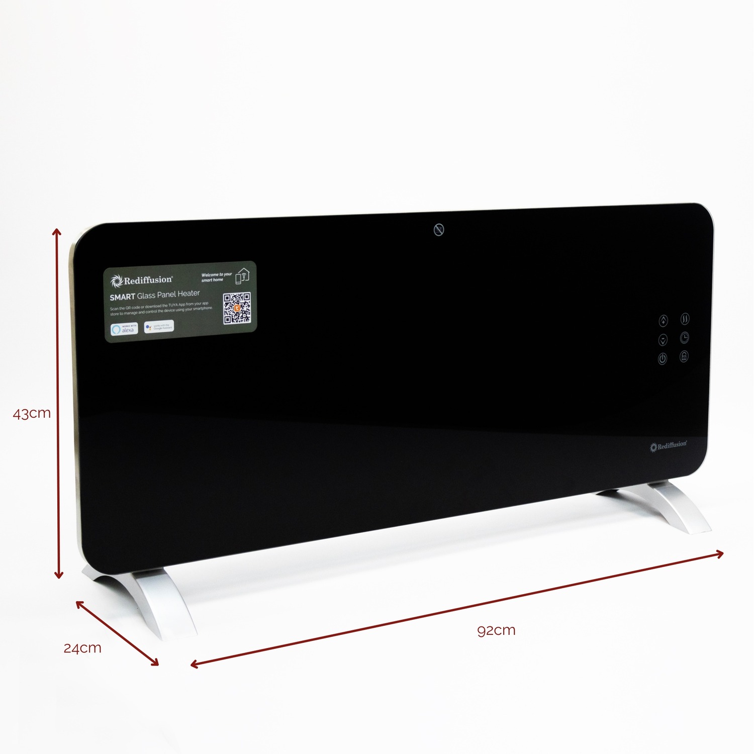 Smart Glass Panel Heater 2000W Black