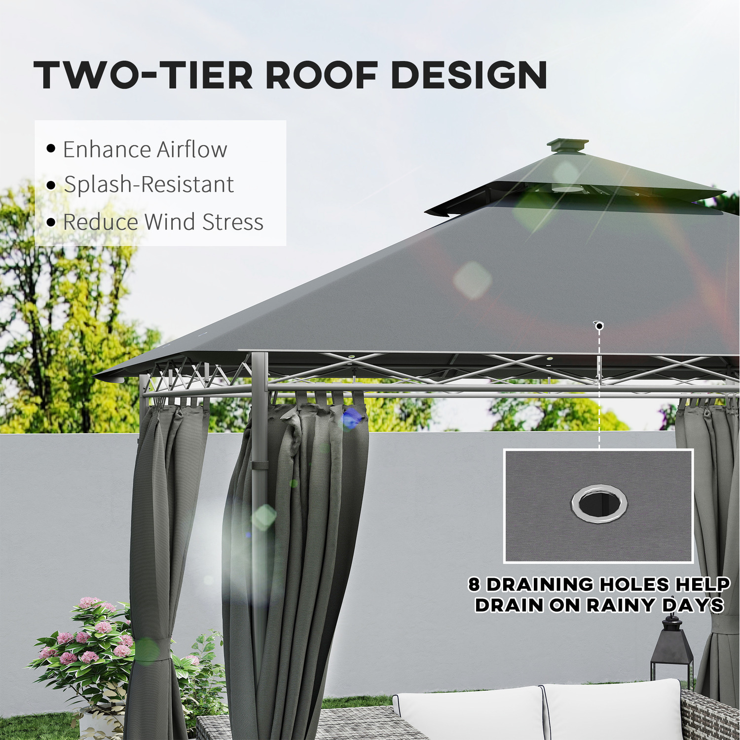 Outsunny 3 x 3 m Double Roof Garden Gazebo with Curtains