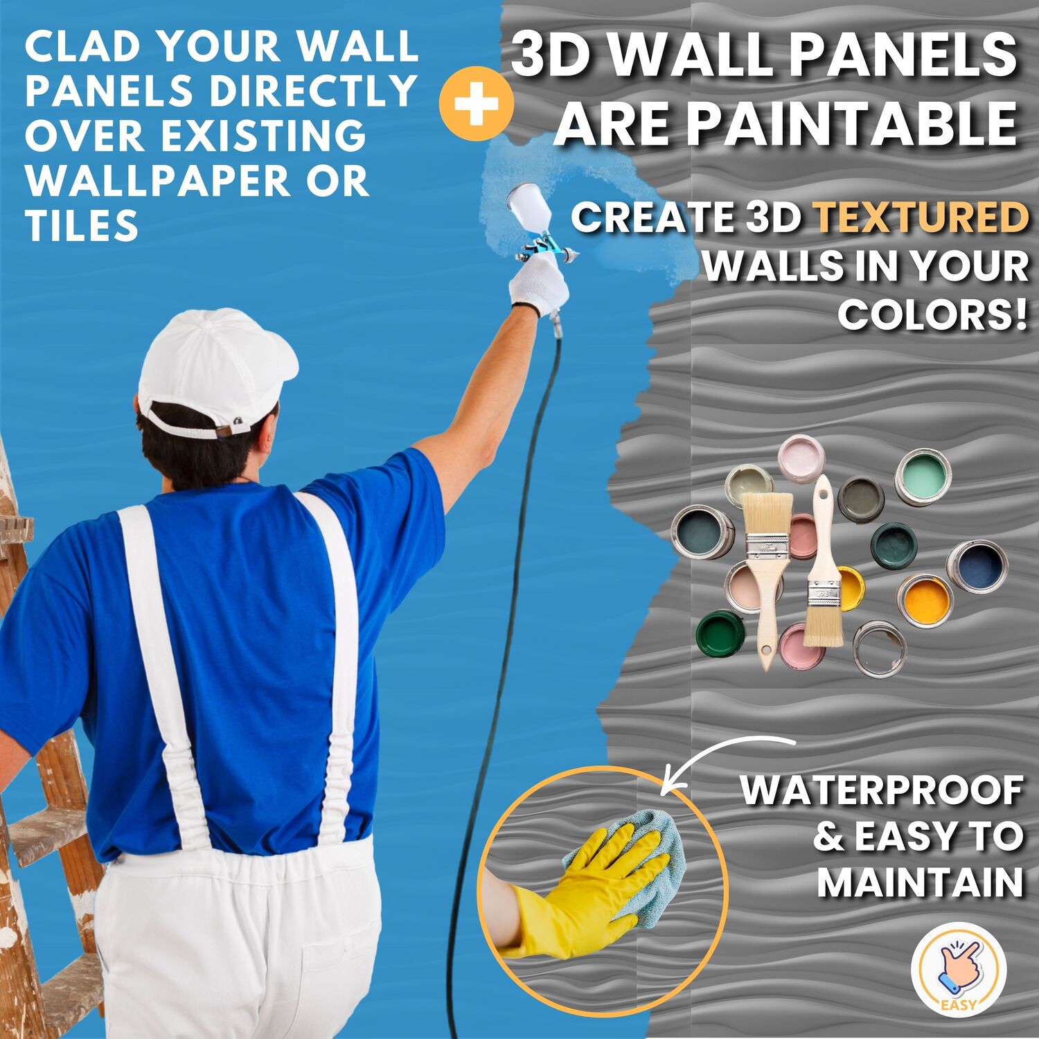 3D Wall Panels with Adhesive Included Wave Effect Design