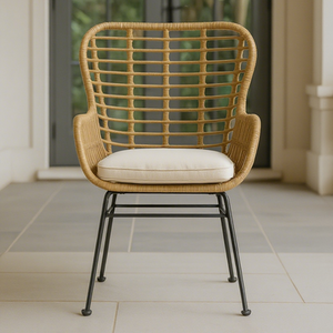 Natural Woven Garden Chair with Cushion for Balcony, Patio or Conservatory