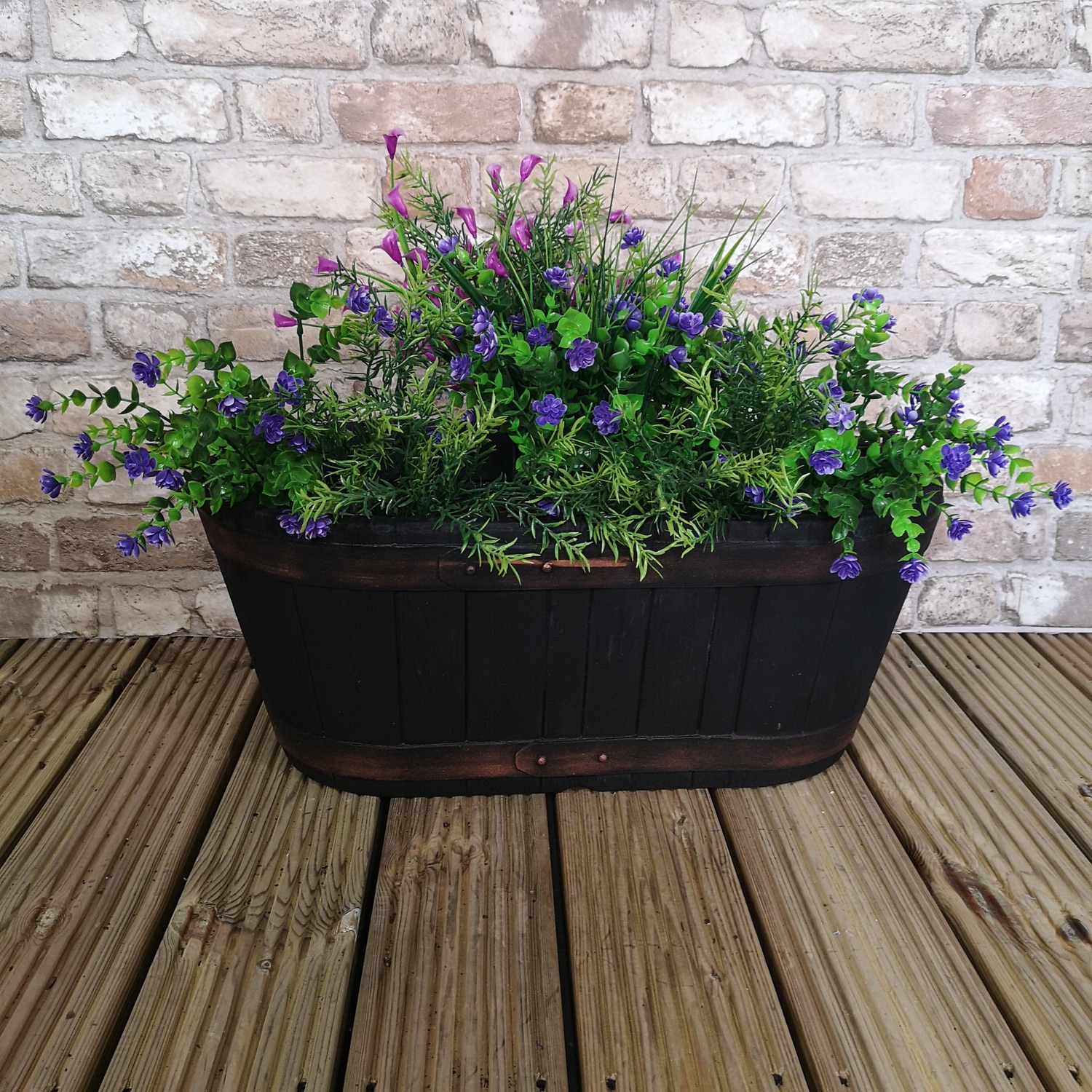 Oakwood Wooden Effect Garden Barrel Trough Planter