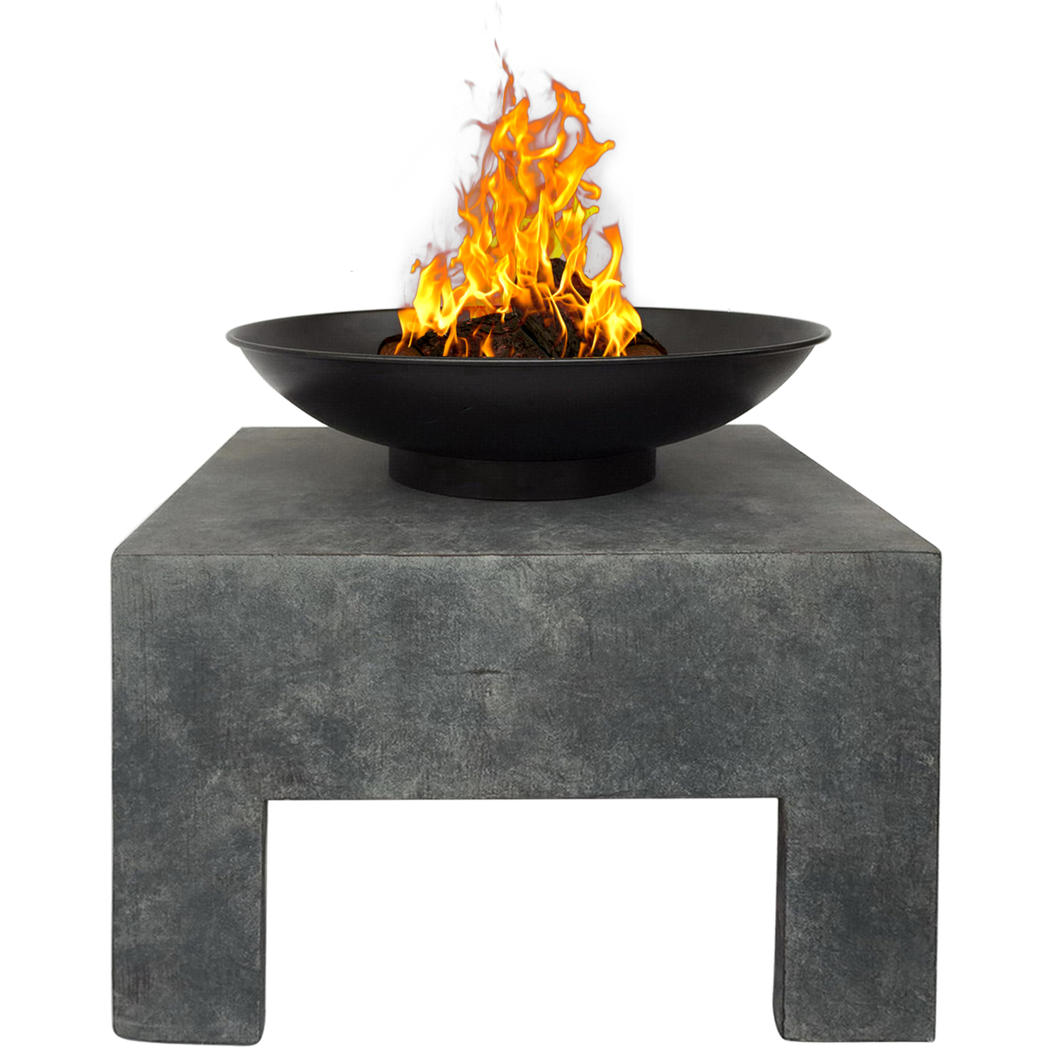 Fire Pit with Metal Fire Bowl and Square Concrete base