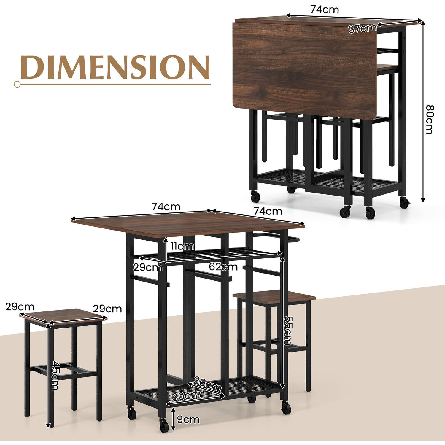 Extendable Kitchen Table Stool Set