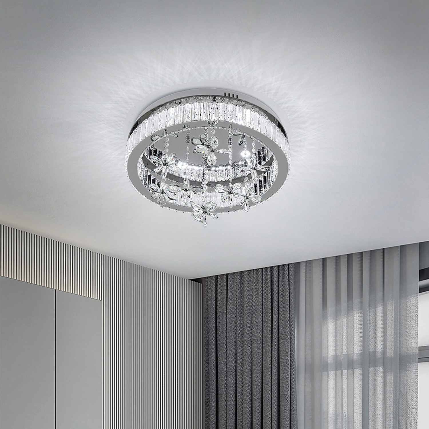 Round Celling Light with Crystal Pendant