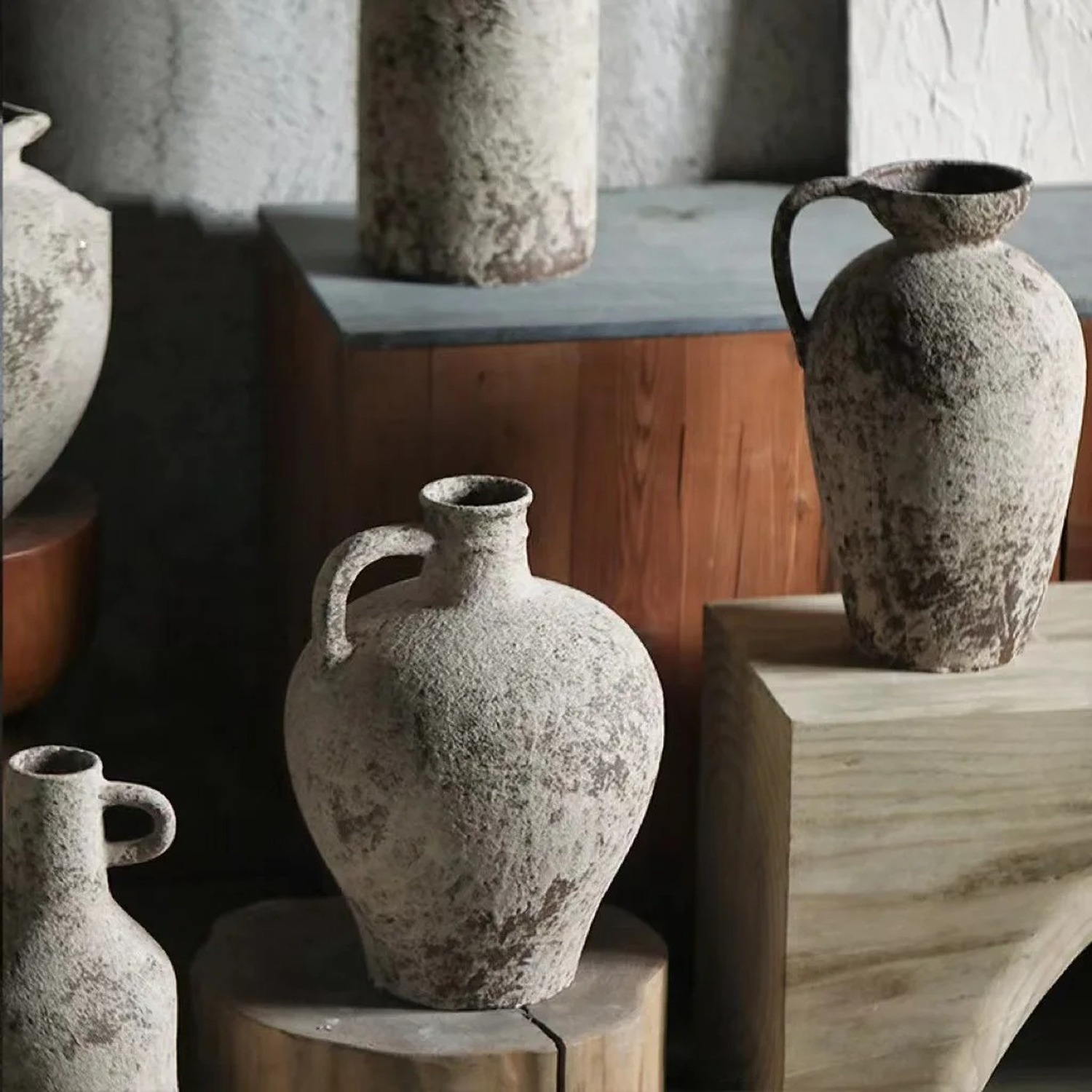 Rustic Grey Ceramic Vase Stone Effect Textured Flower Holder
