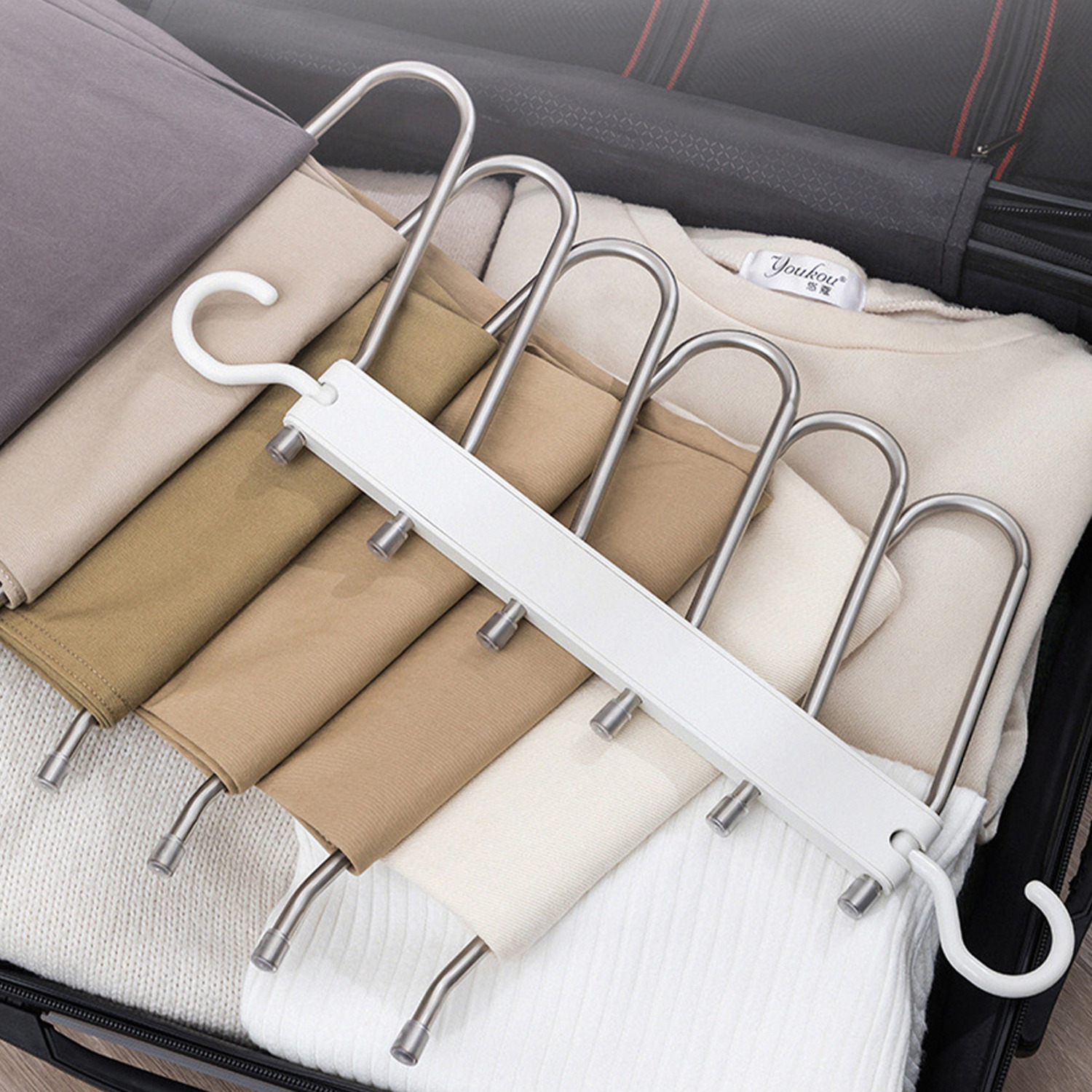 Set of 6 Clothes Hangers Non-Slip Stainless Steel Trouser Hangers