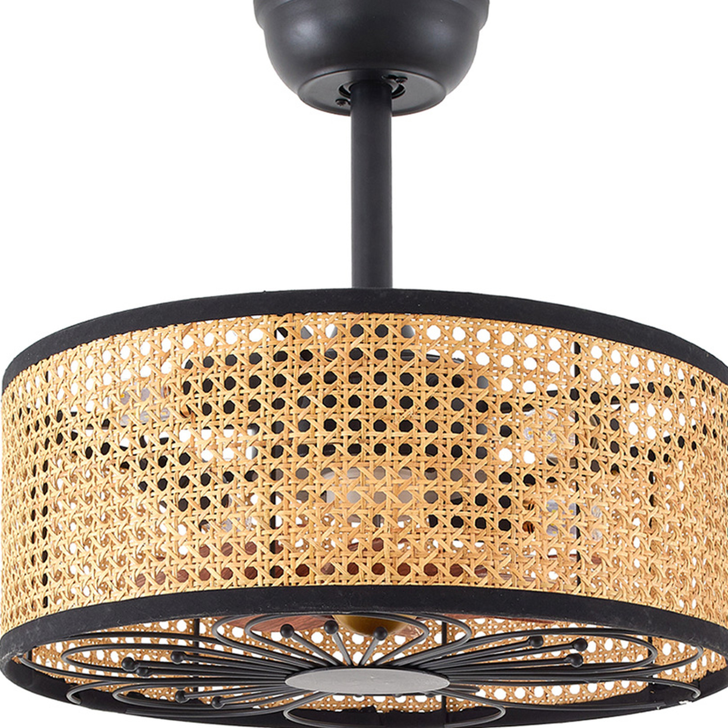 Livingandhome Canopy Cylindrical Rattan Ceiling Fan Light