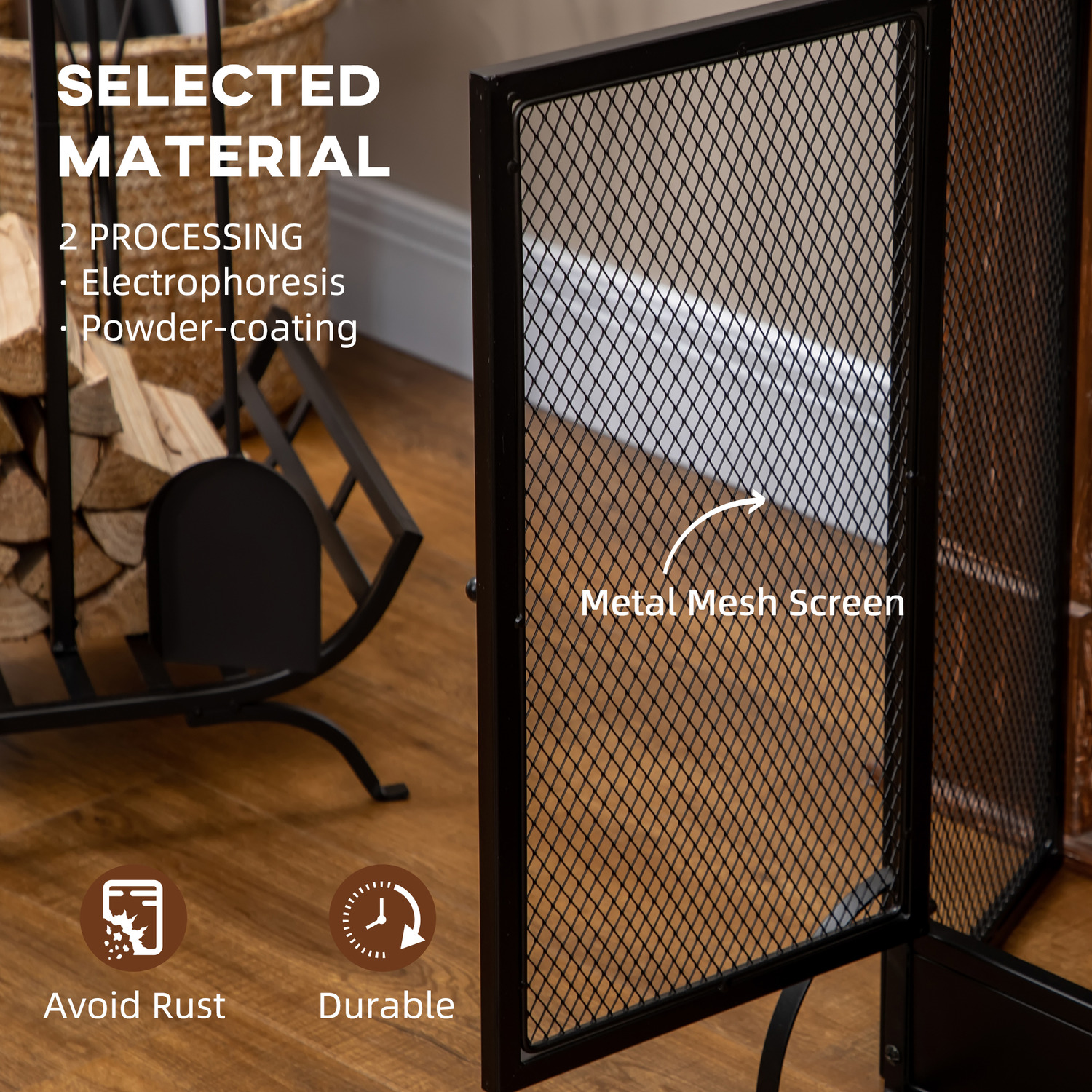 3-Panel Folding Fireplace Screen with Door