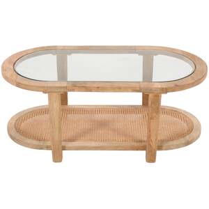 Natural Solid Mango Wood Coffee Table With Glass Top