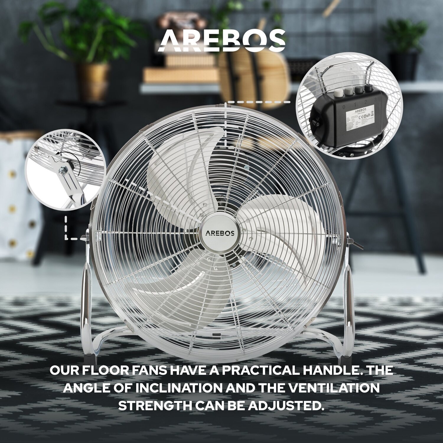 Electrical Pedestal Floor Fan 18'' - 3 Speed Levels - 120 W