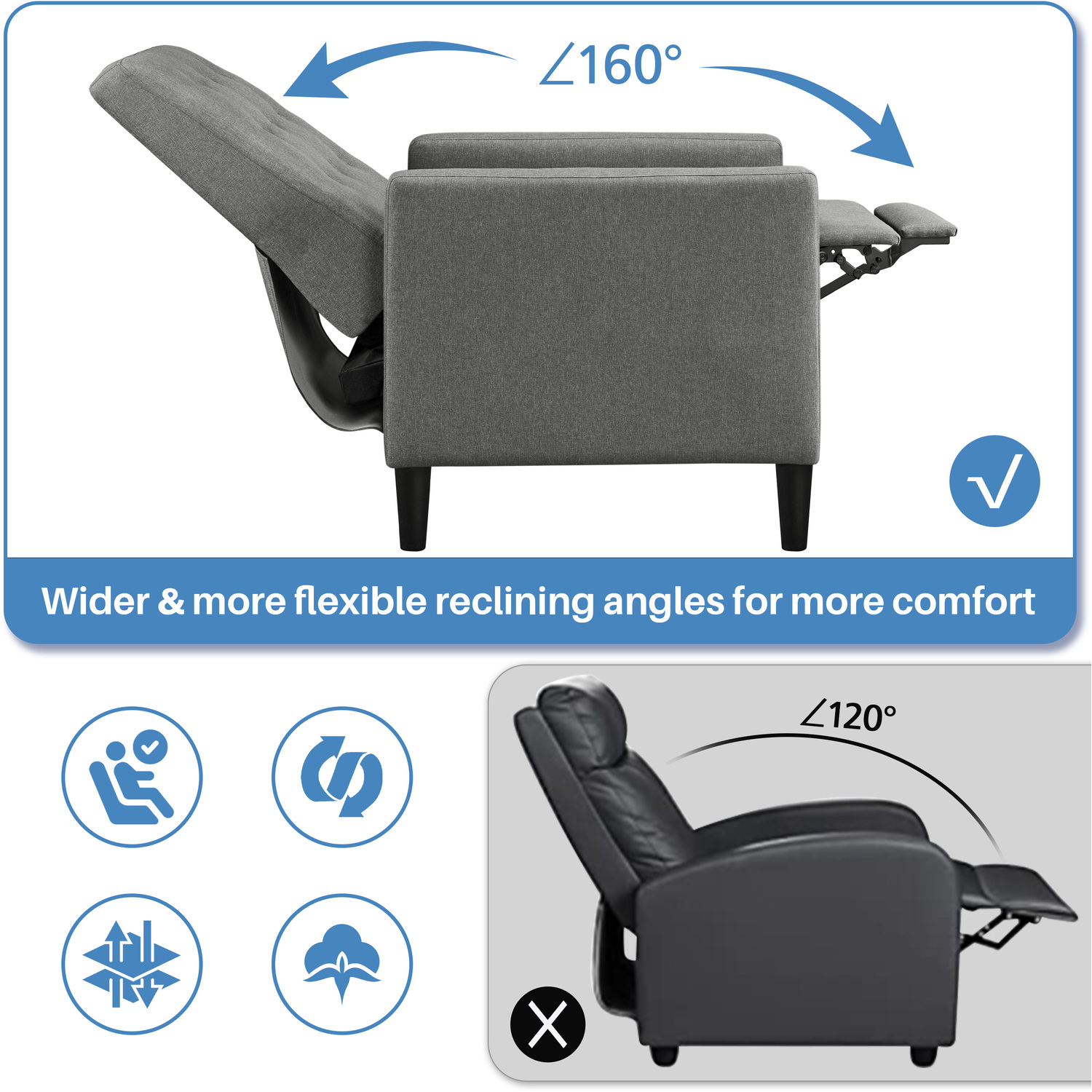 Modern Fabric Reclining Chair with Adjustable Back