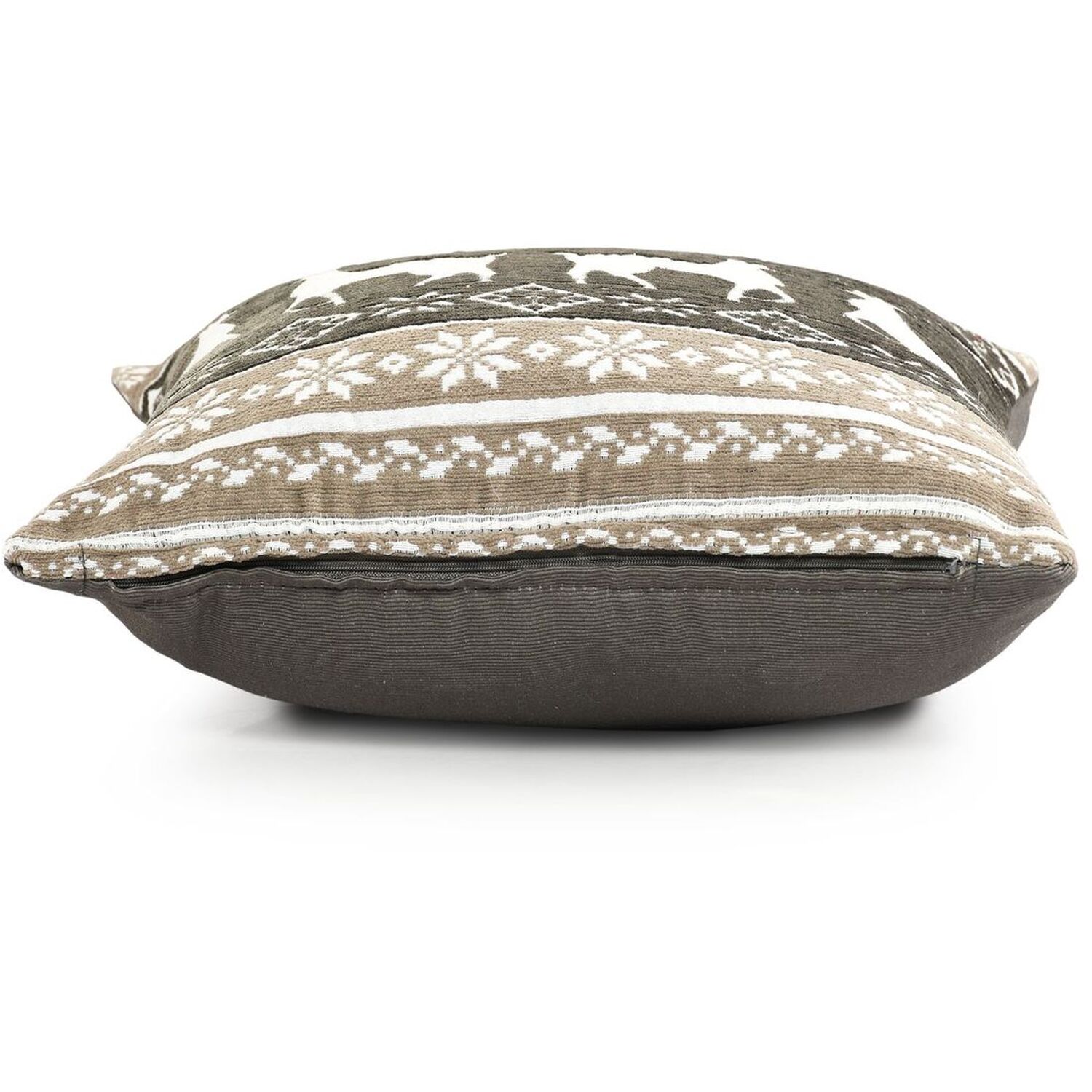 Noel Square Luxury Chenille Xmas Grey Stag Filled Cushion
