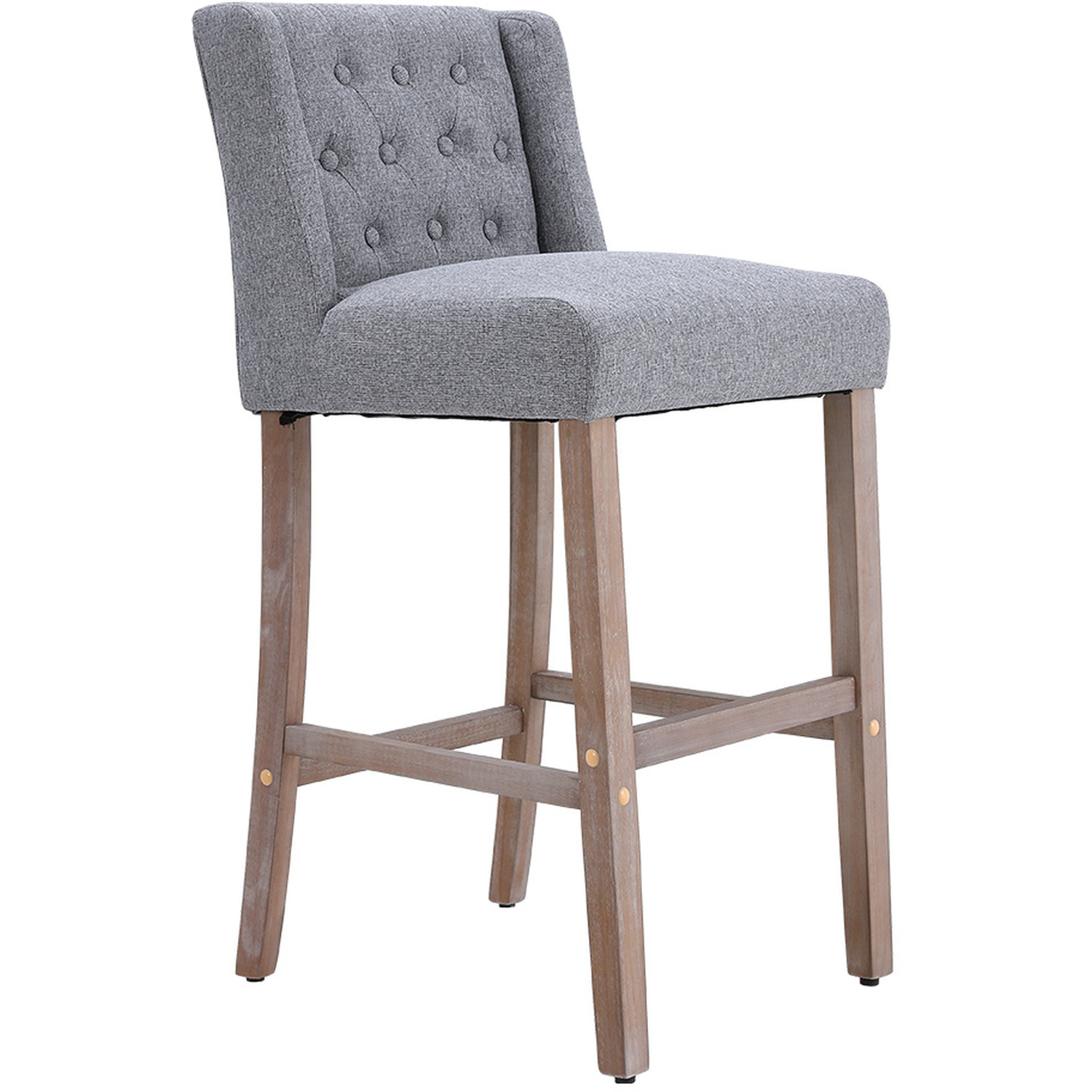 Set of 2 Modern Linen Tufted Bar Stool with Wood Legs