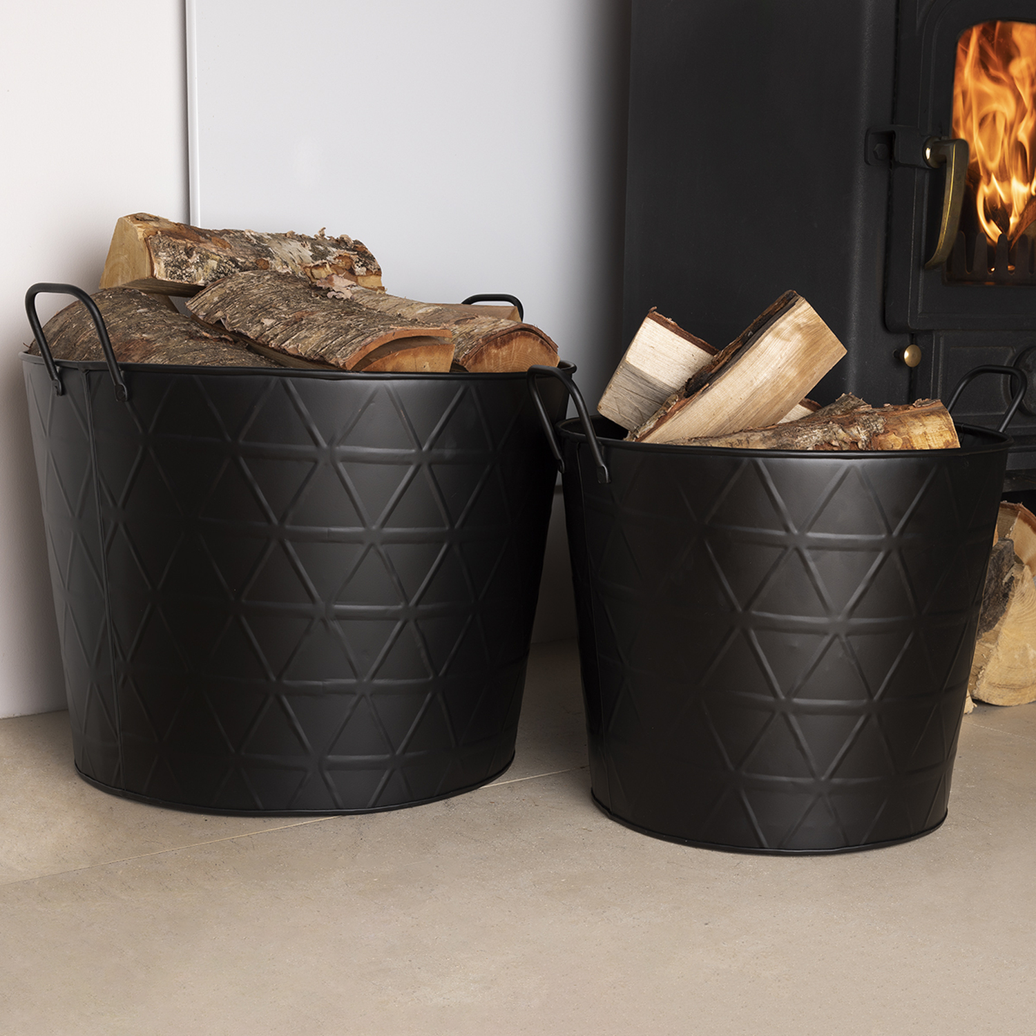 Yew Fireside Log Bucket Contemporary Design Iron Matte