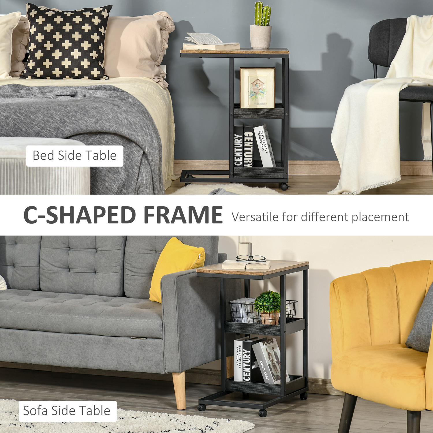 HOMCOM Industrial Mobile Sofa Side Table