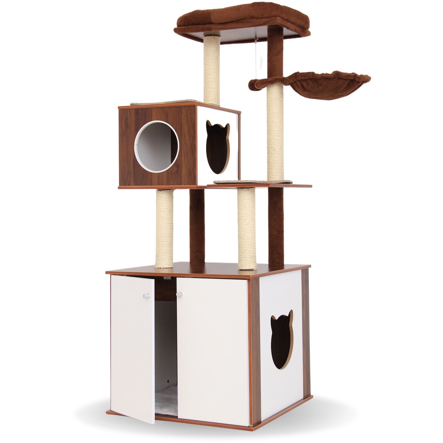 Wooden Cat Tree with Litter Box Enclosure - Cat Scratching Post with ...