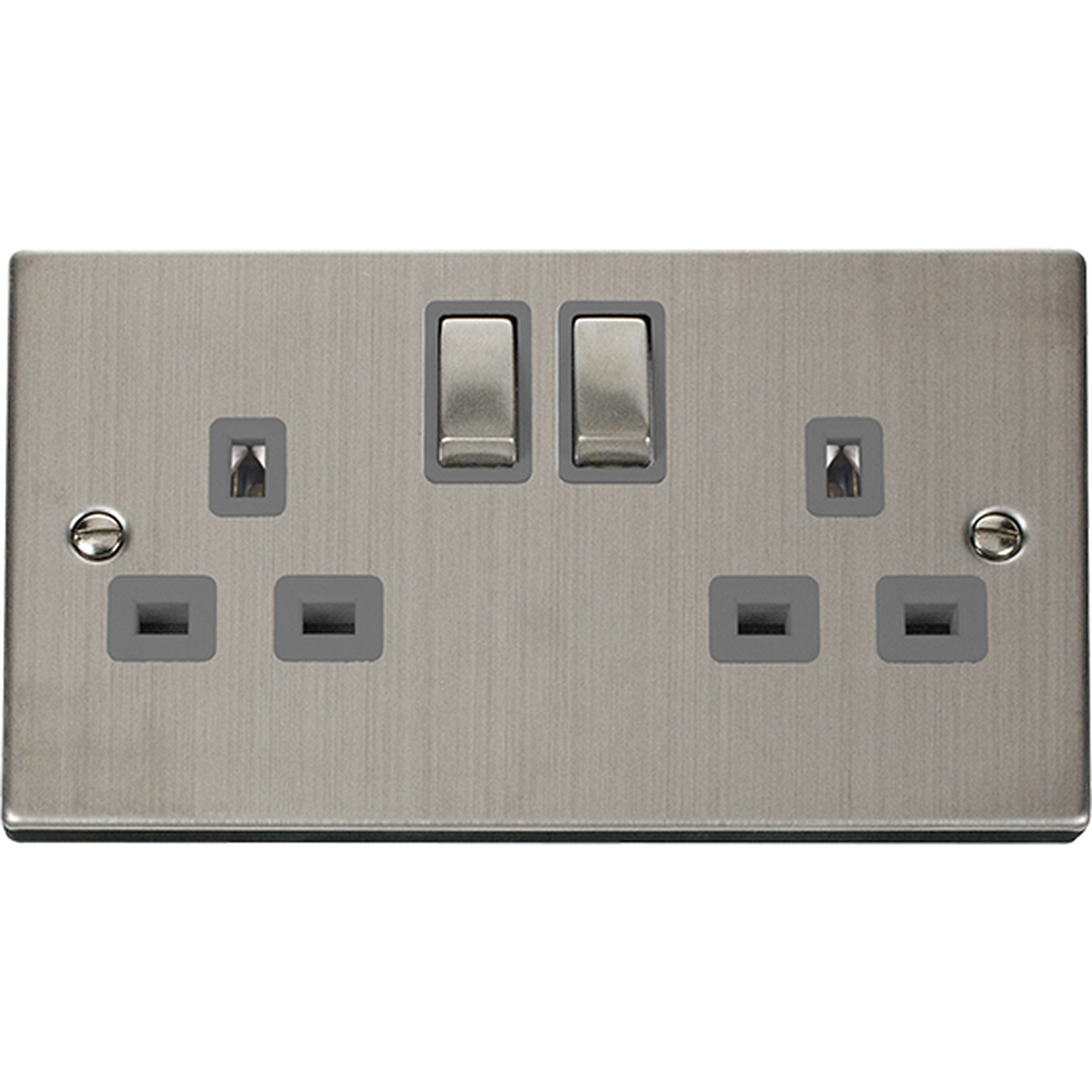 Stainless Steel 2 Gang 13A DP Ingot Twin Double Switched Plug Socket