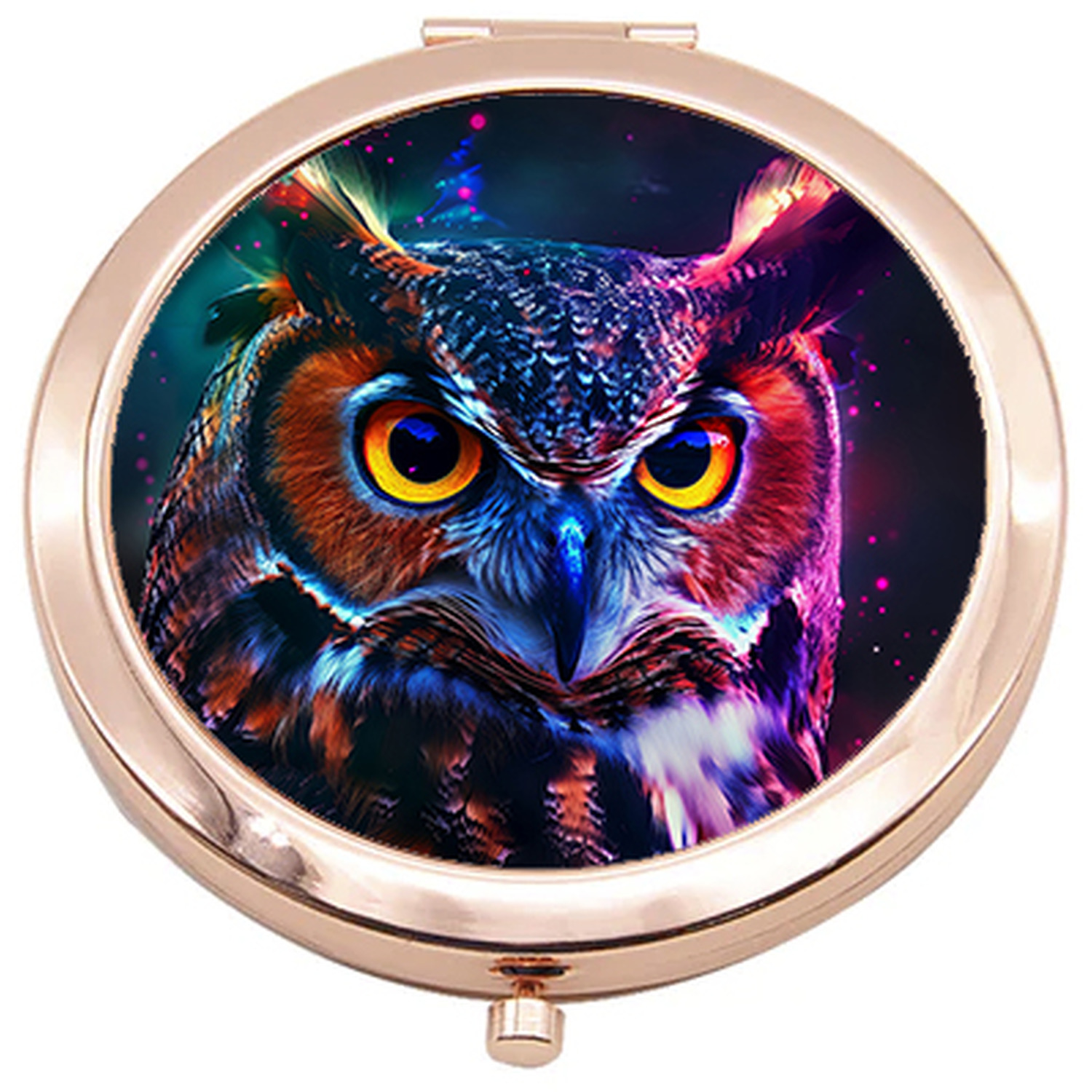Neon Owl Rose Gold Compact Mirror