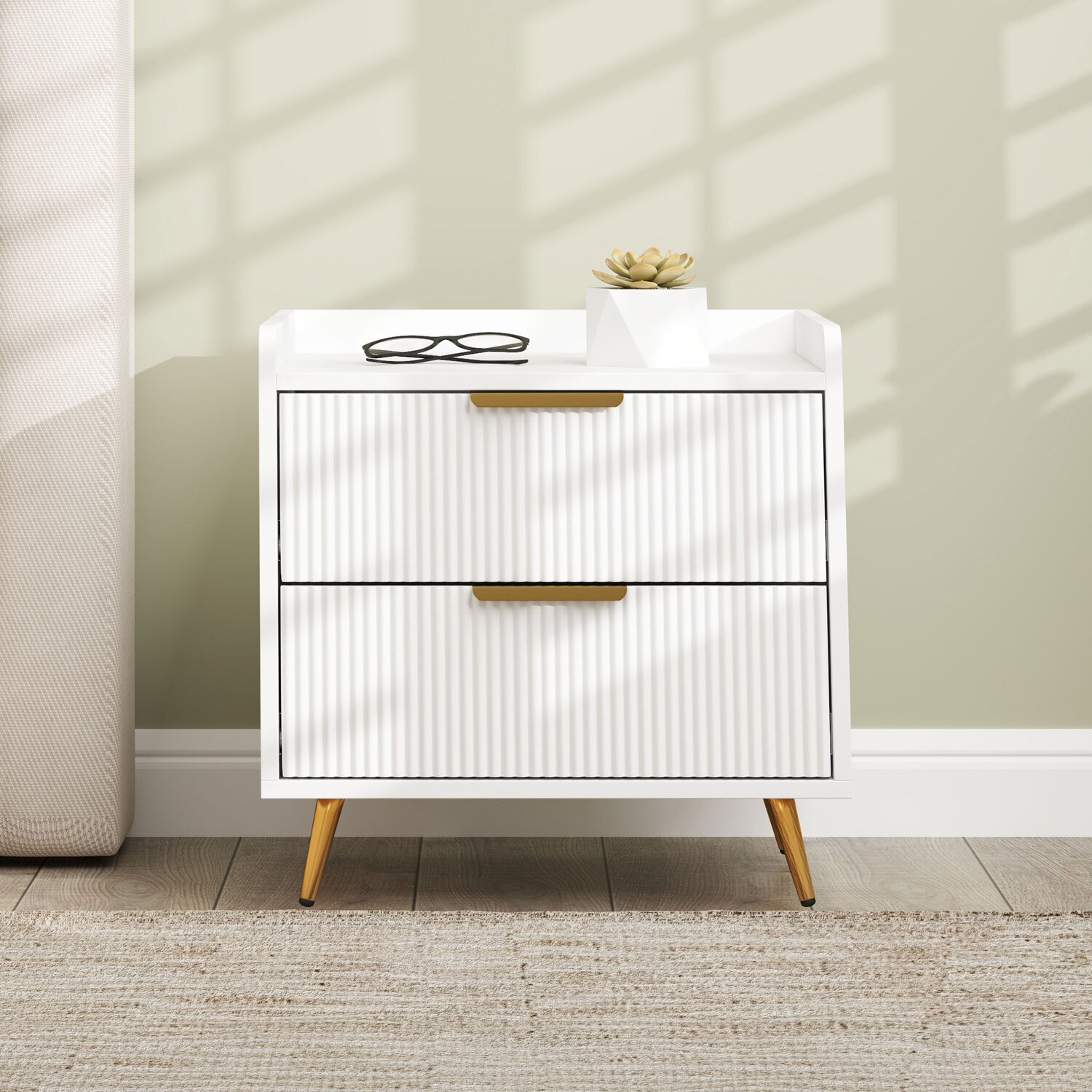 HOMCOM Bedside Table with Striped Drawers