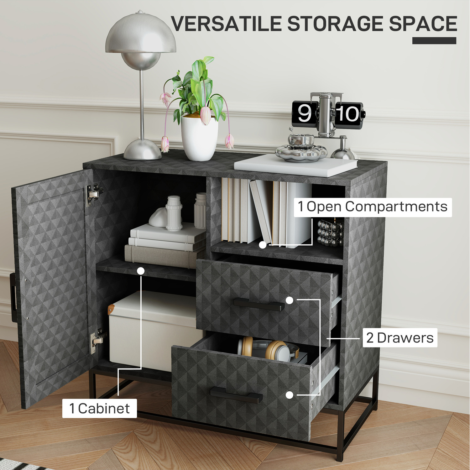 HOMCOM Sideboard Cabinet with Adjustable Shelf and Open Compartment