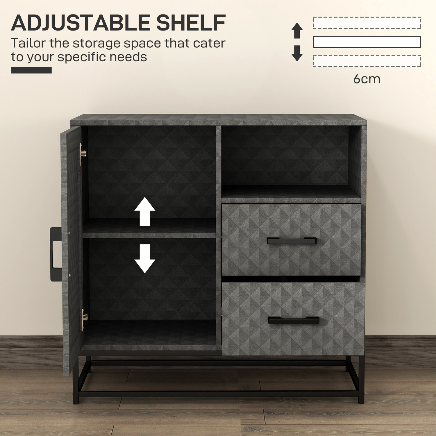 HOMCOM Sideboard Cabinet with Adjustable Shelf and Open Compartment