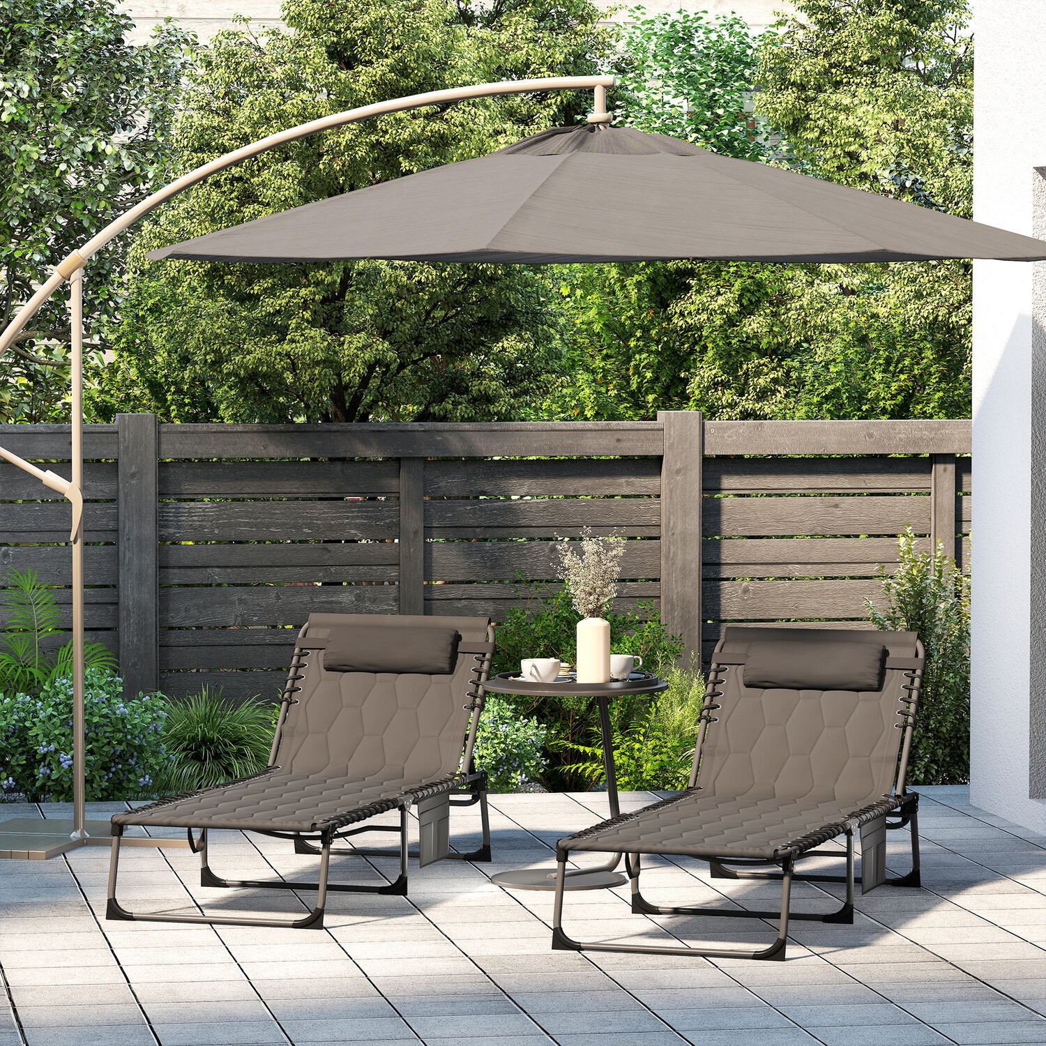 2 Pieces Foldable Padded Sun Lounger Set