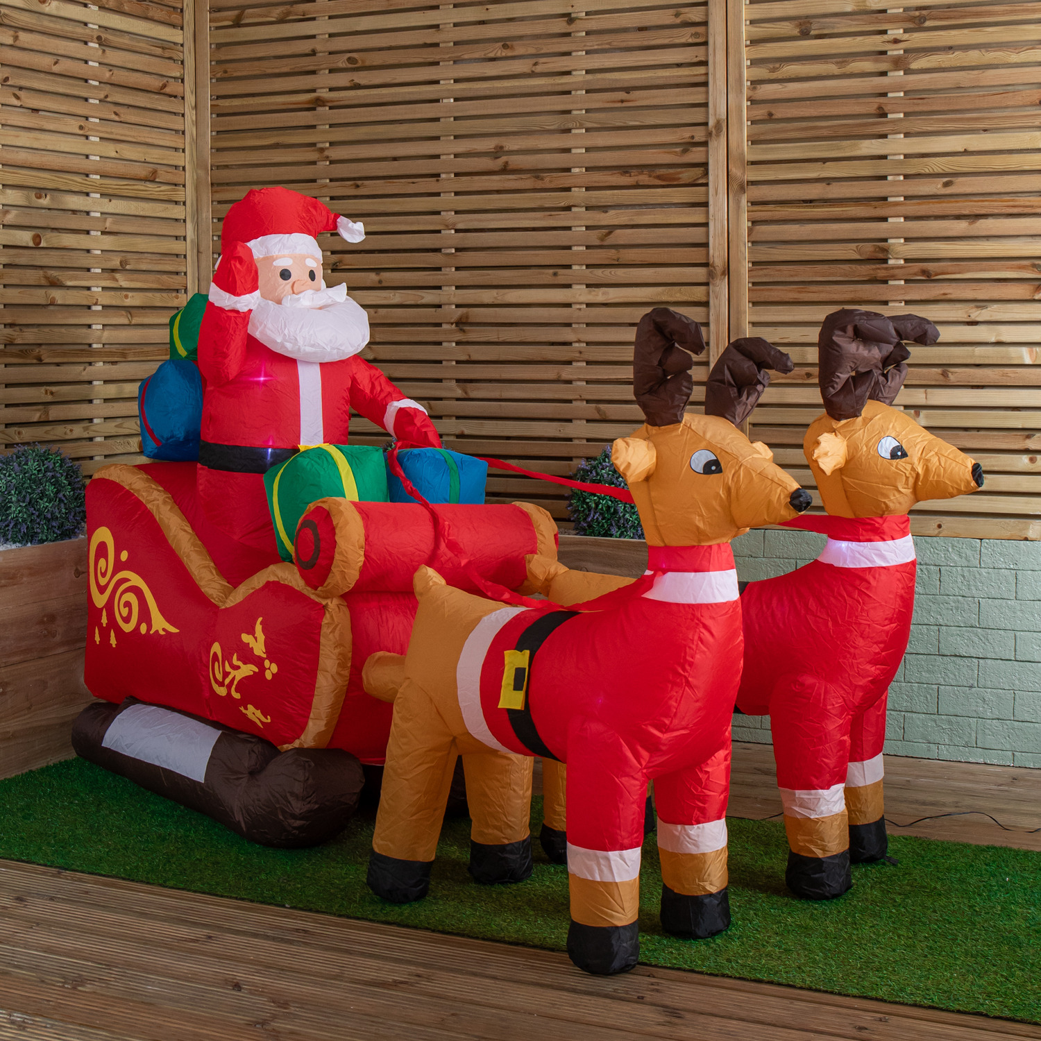 LED Christmas Inflatables Santa Sleigh and Reindeer Decoration