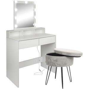 LED Lights Wooden Dressing Table Set with Stool