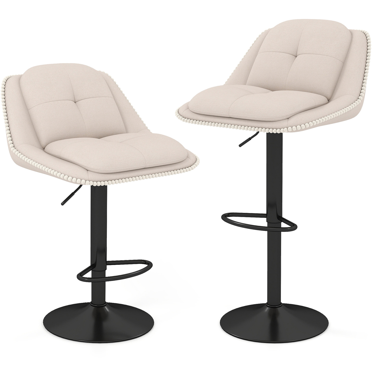 Set of 2 Adjustable Chenille Upholstered Barstools