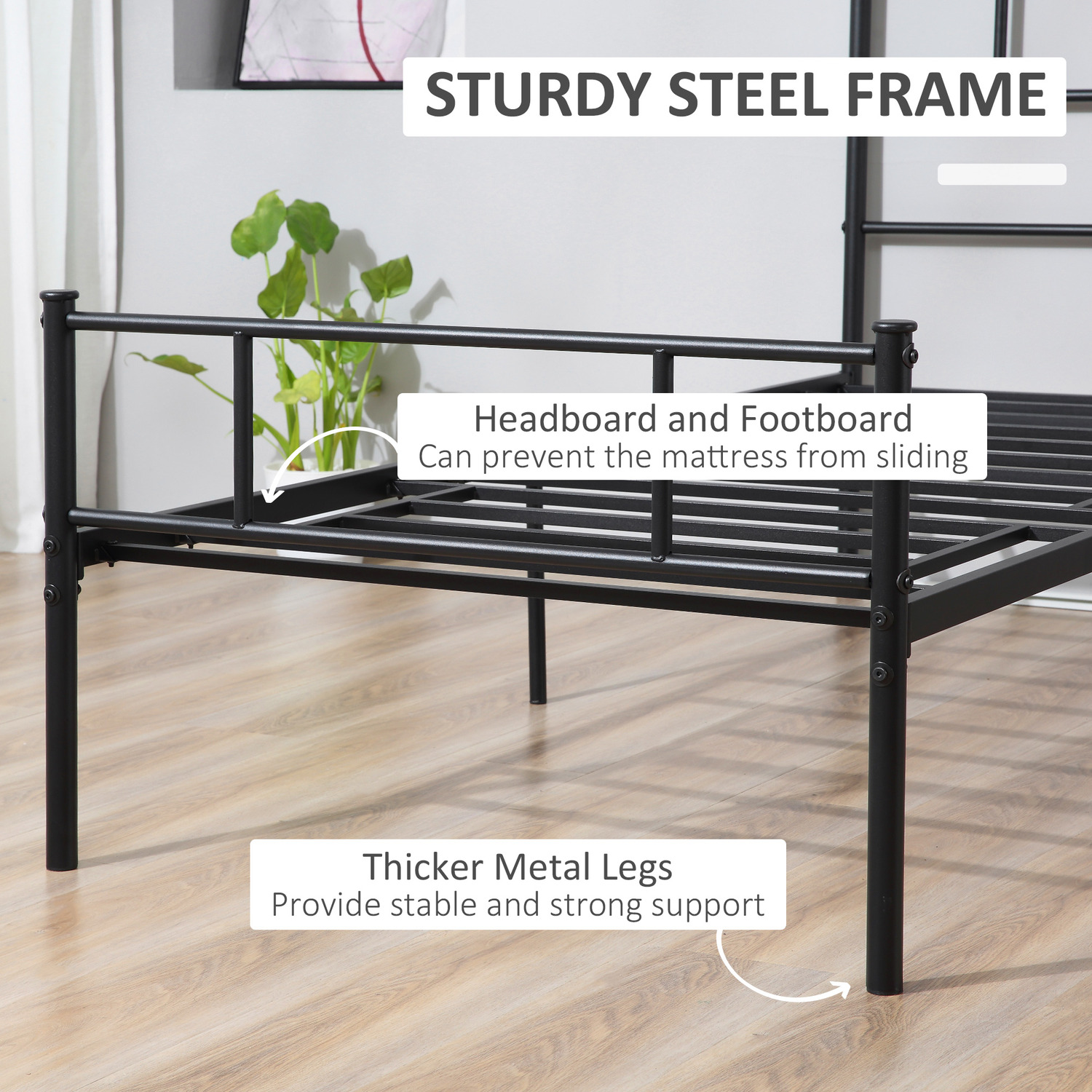 Single Metal Bed Frame with Headboard and Footboard