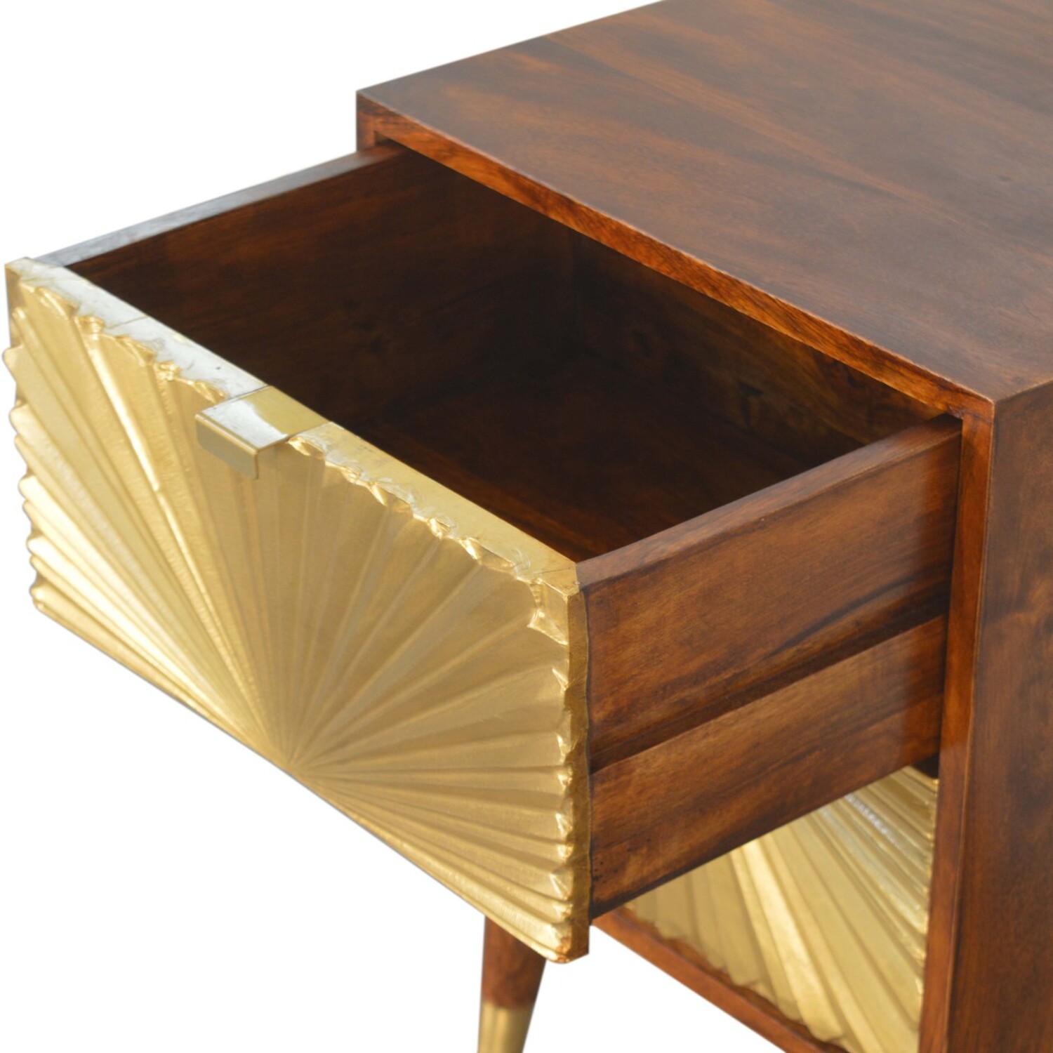 Manila Gold Brass 2 Drawer Mango Wood Bedside Table