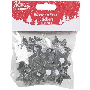 Pack of 45 Wooden Star Stickers