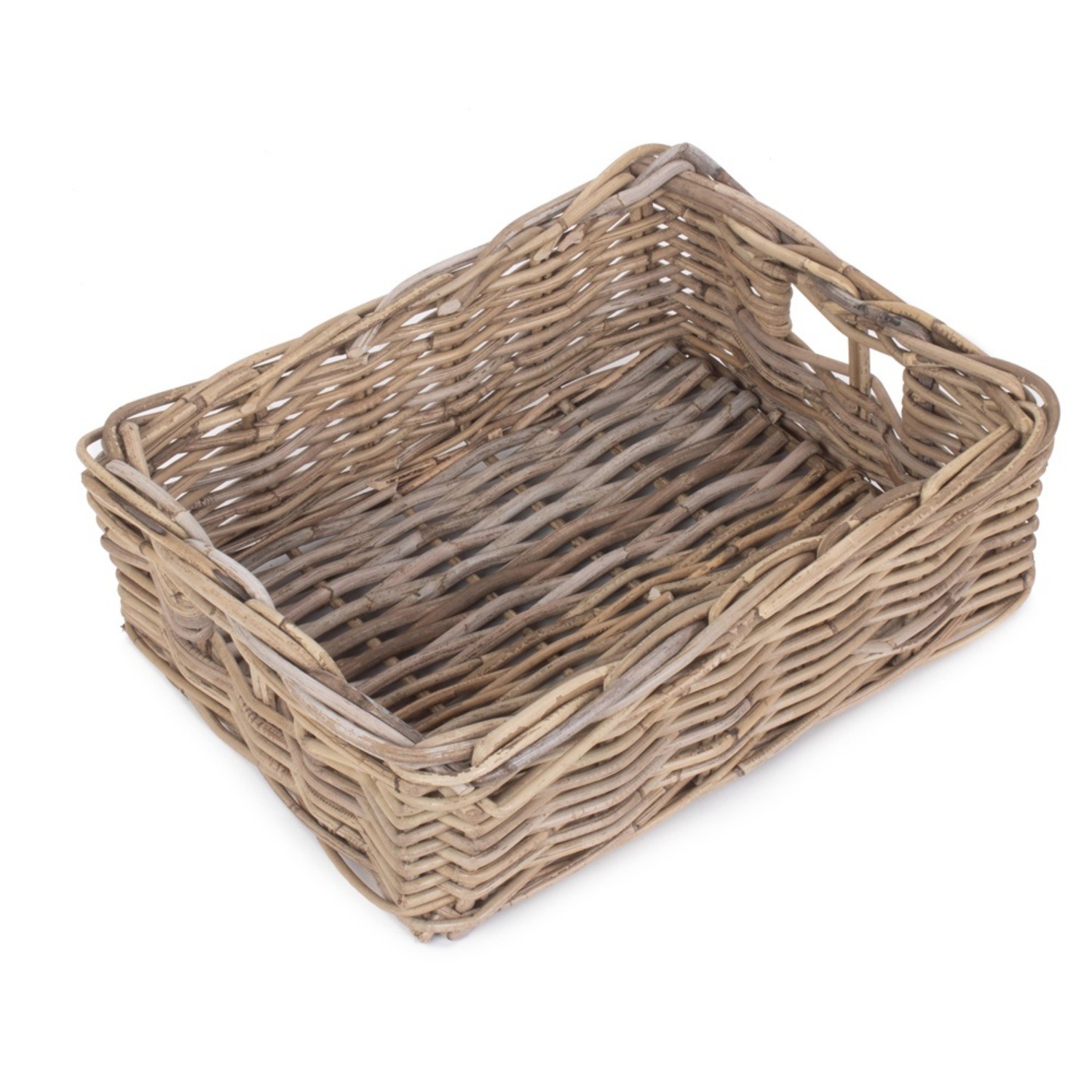 Shallow Kubu Grey Rattan Rectangular Basket