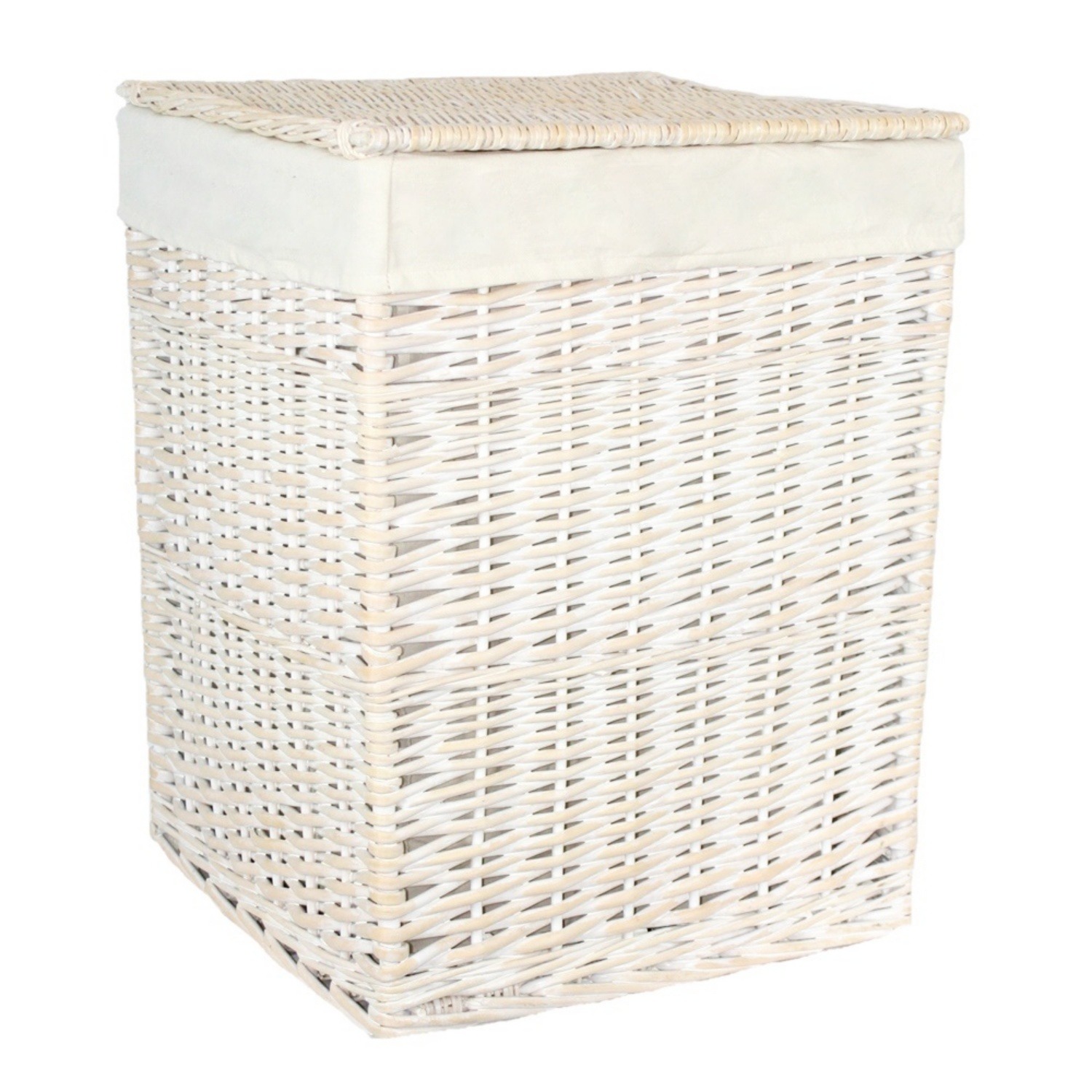 Whitewash Rectangular Laundry Basket with Off White Lining
