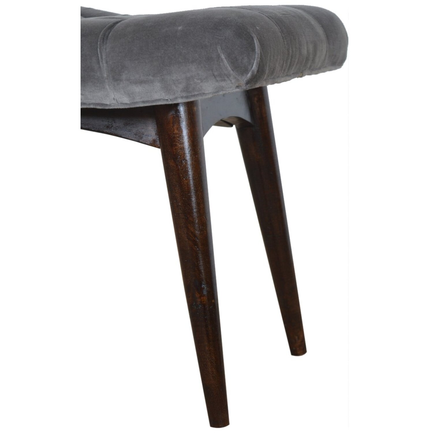 Grey Cotton Velvet Curved Bench