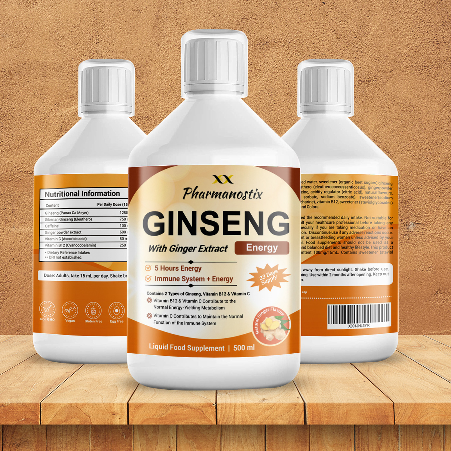 Ginseng Energy Liquid with Panax Ginseng, Siberian Ginseng and Ginger Root