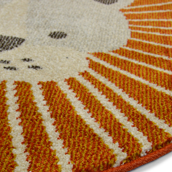 Kids Circle Wool Look Warm Terra Lion Nursey Rug - Perth