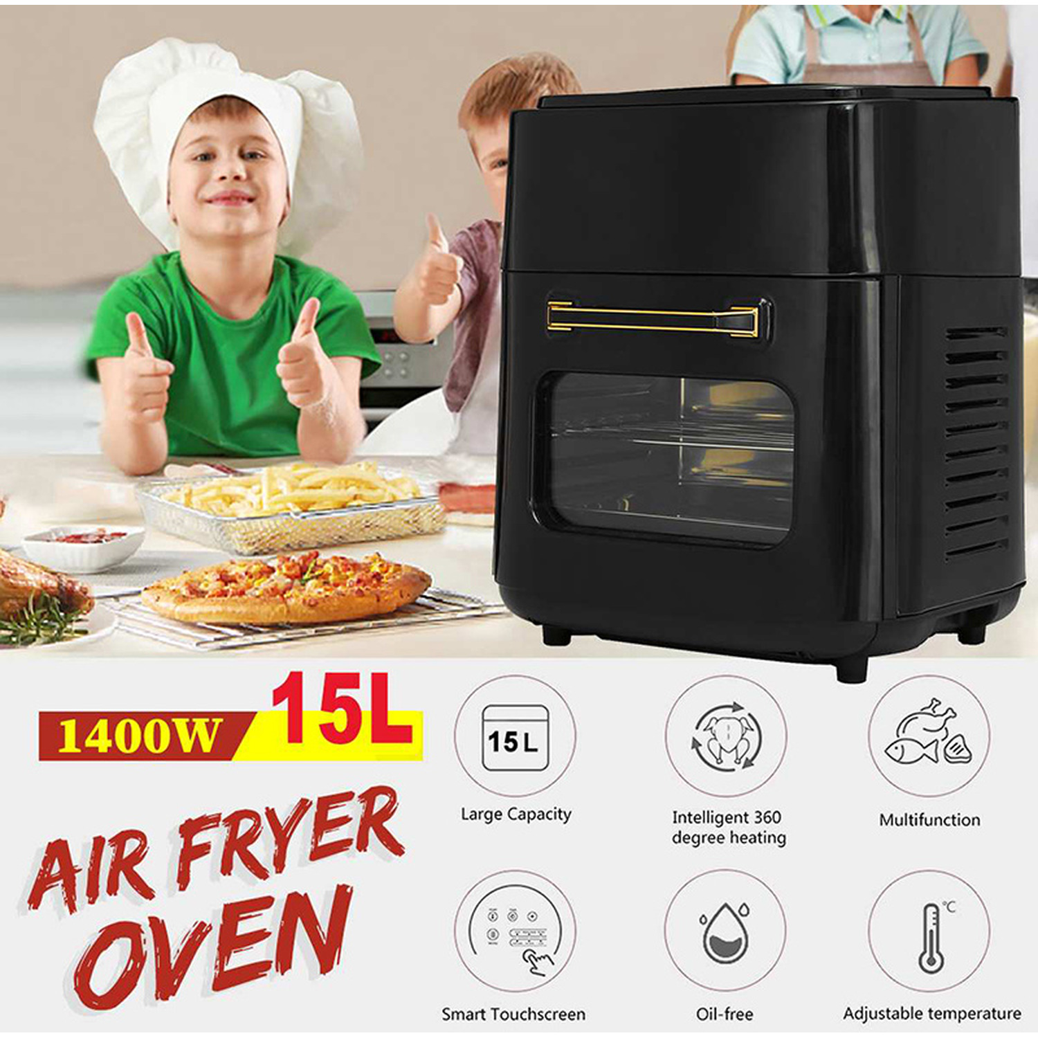 15L Digital Countertop Air Fryer Low Fat Oil Free Healthy Frying Oven