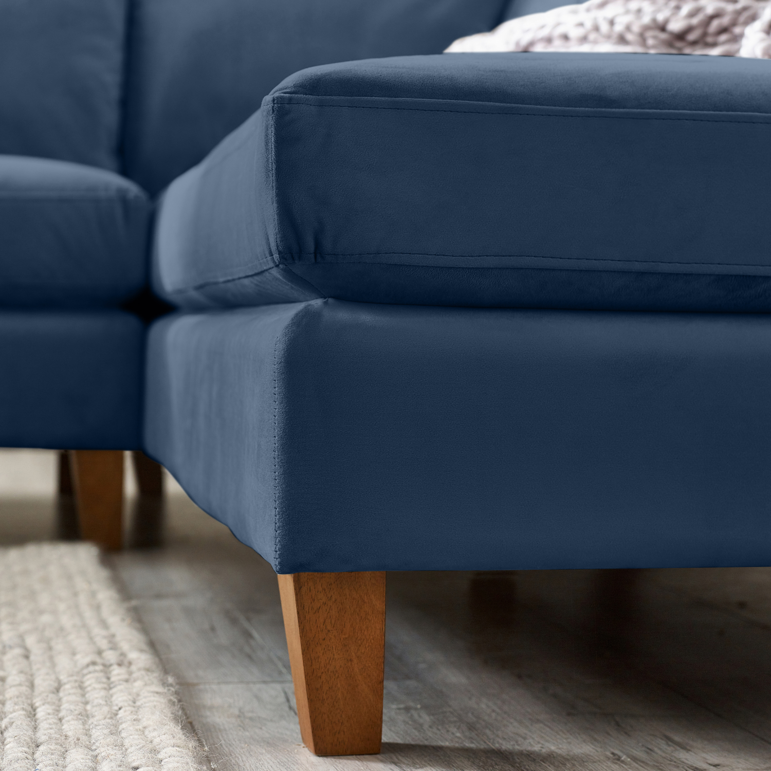 Foster L Corner Living Room Velvet Fabric Sofa Set