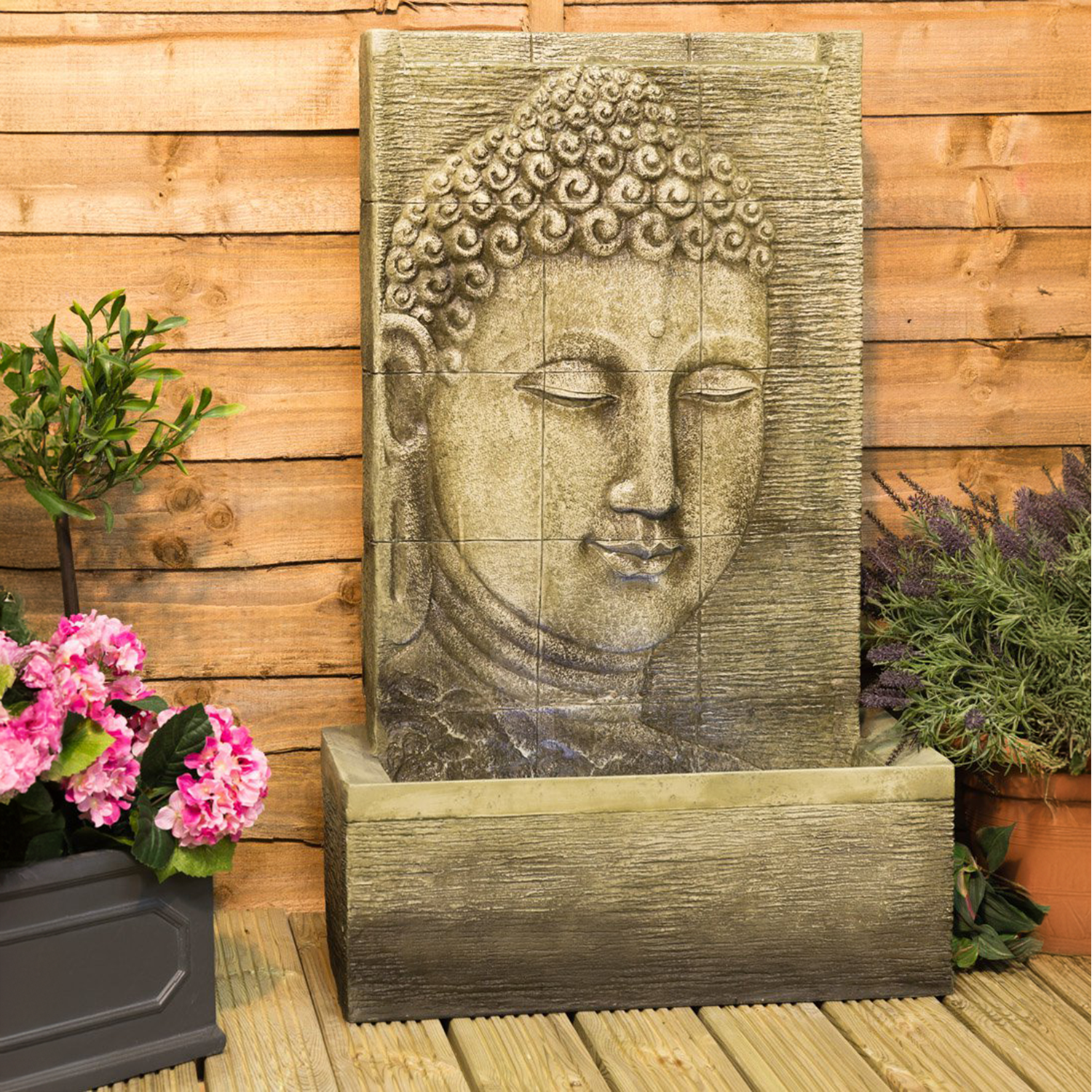 Nirvana Falls Buddha Face Water Feature with Lights