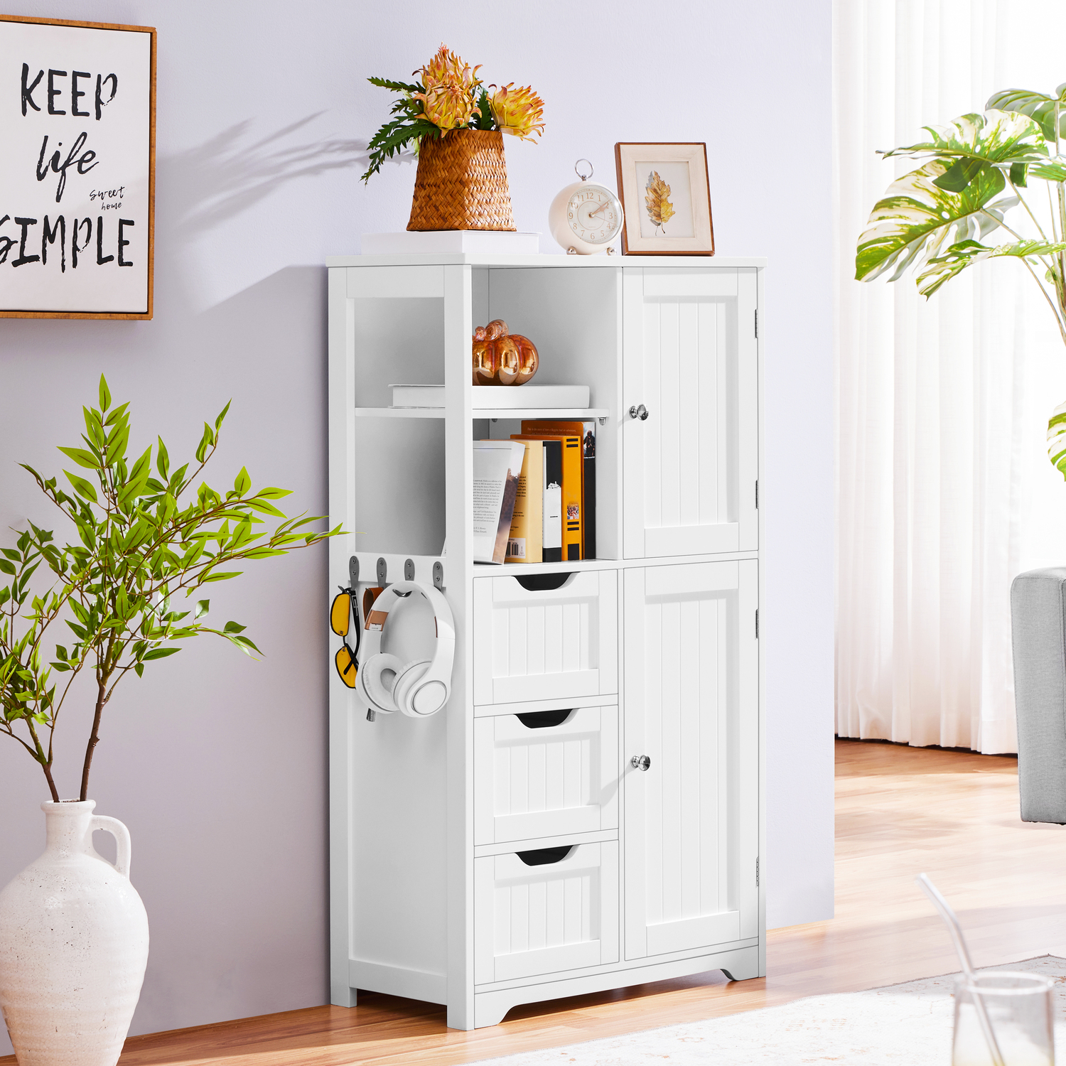 Freestanding Storage Cabinet with Drawers and Shelf