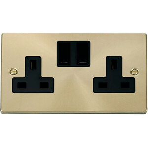 Satin Brushed Brass 2 Gang 13A Twin Double Switched Plug Socket