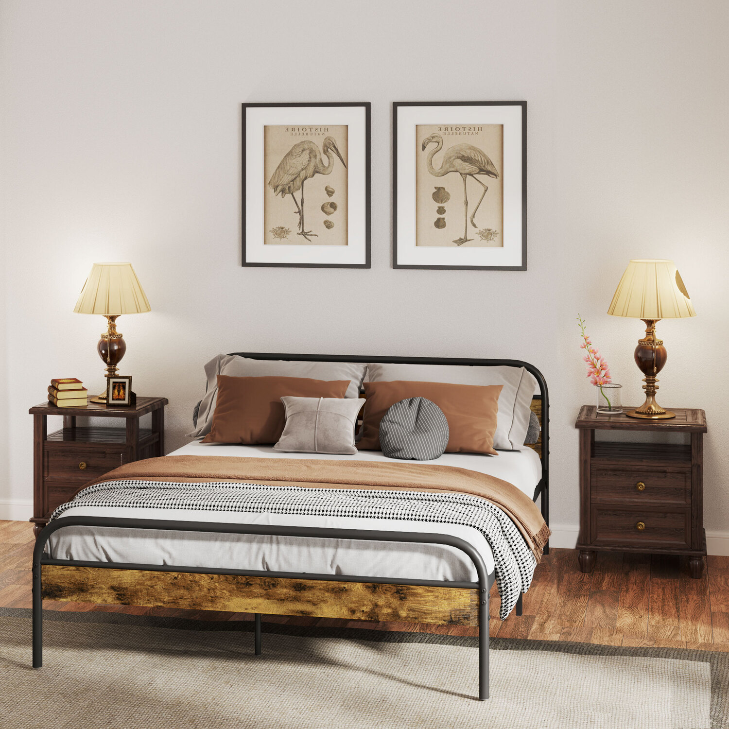 HOMCOM Bed Frame with Headboard Underbed Storage Slat Support