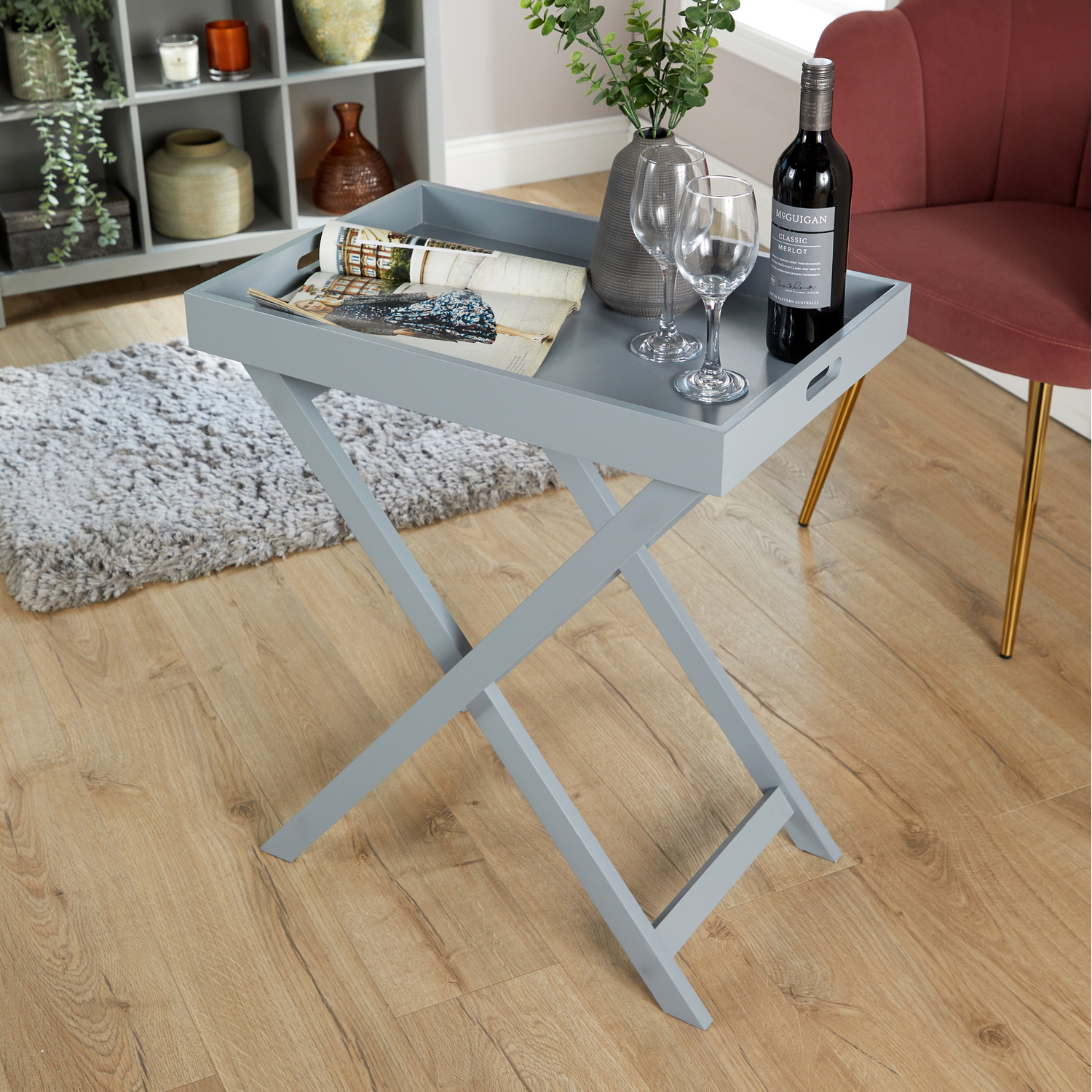 Alpine Large Foldable Butlers Tray Style Side Table