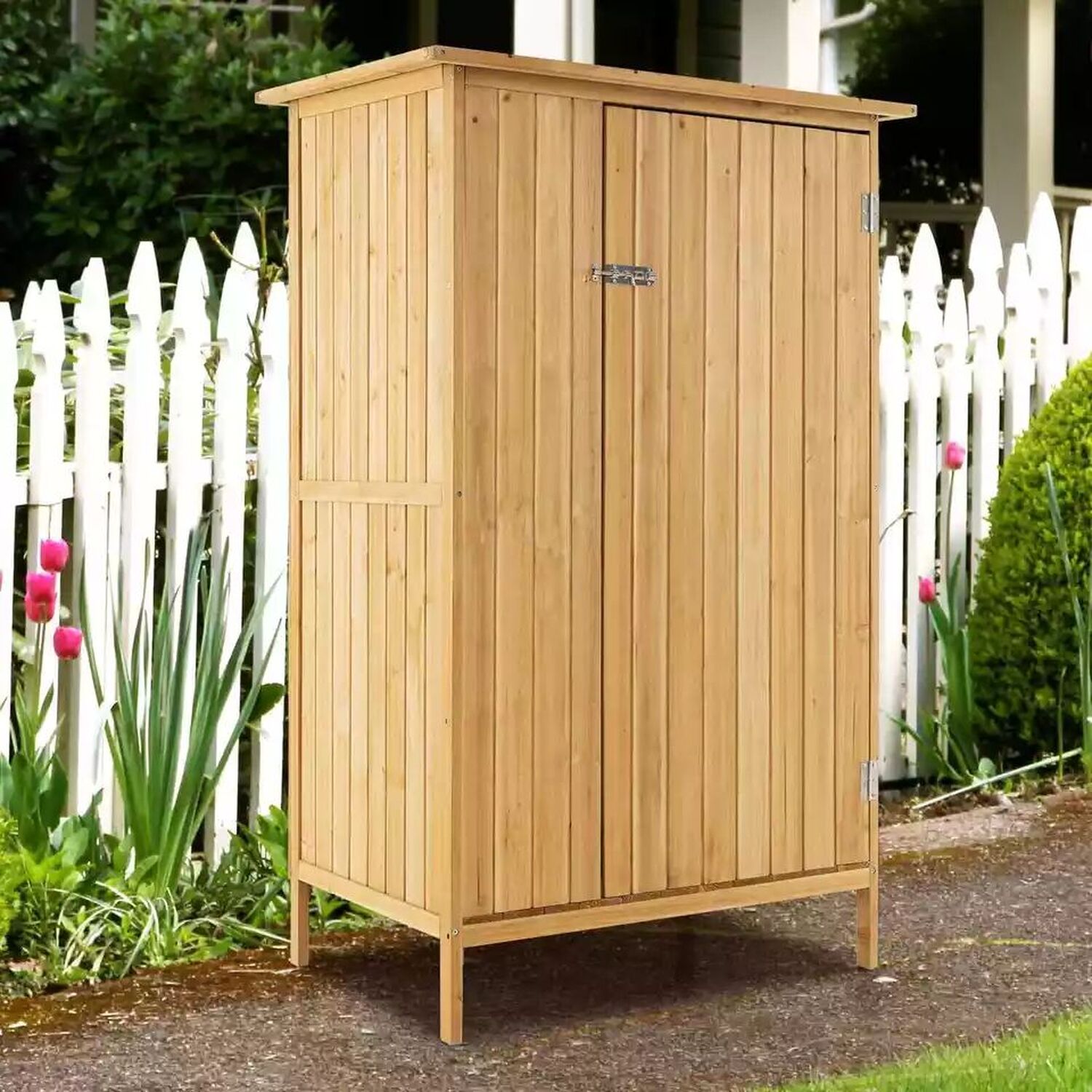 5ft 3ft Outdoor Storage Cabinet Wooden Garden Shed with Sloped Roof