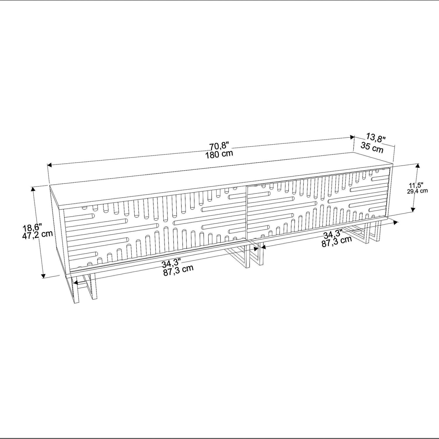 Askal 180 cm Wide Modern TV Unit and TV Stand with Sliding Cabinets
